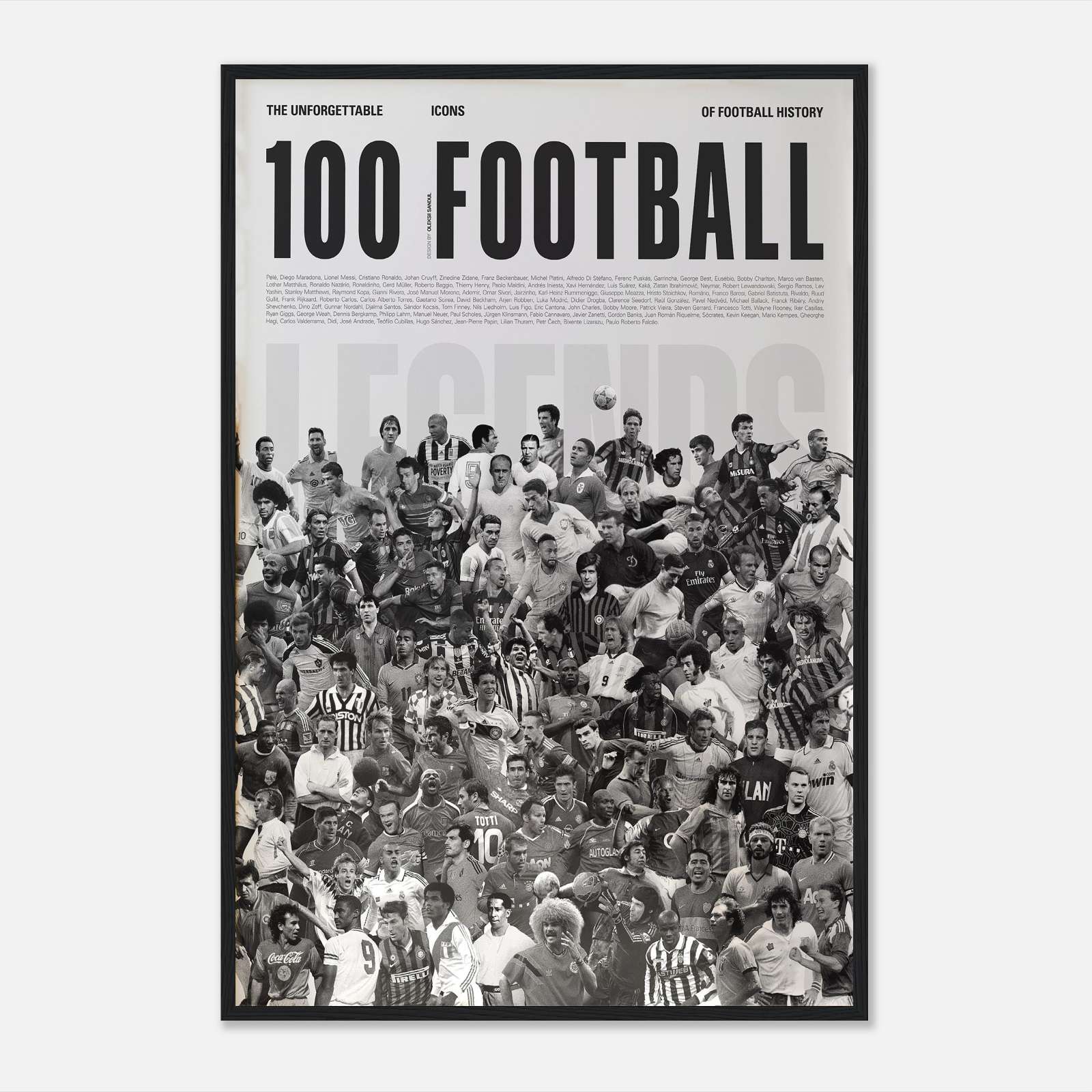 100 Football Legends (Gray), Soccer Poster, Football Poster, Full-Size ...
