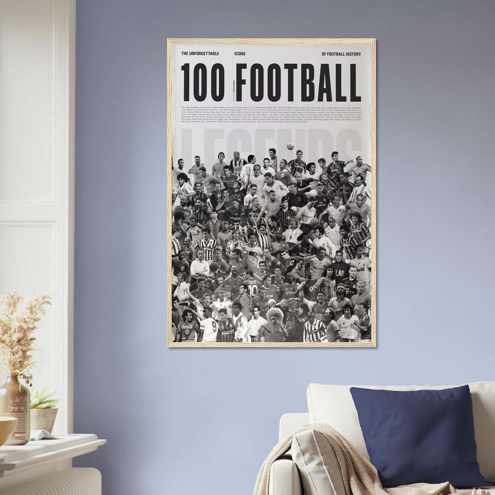 100 Football Legends (Gray), Soccer Poster, Football Poster, Full-Size ...