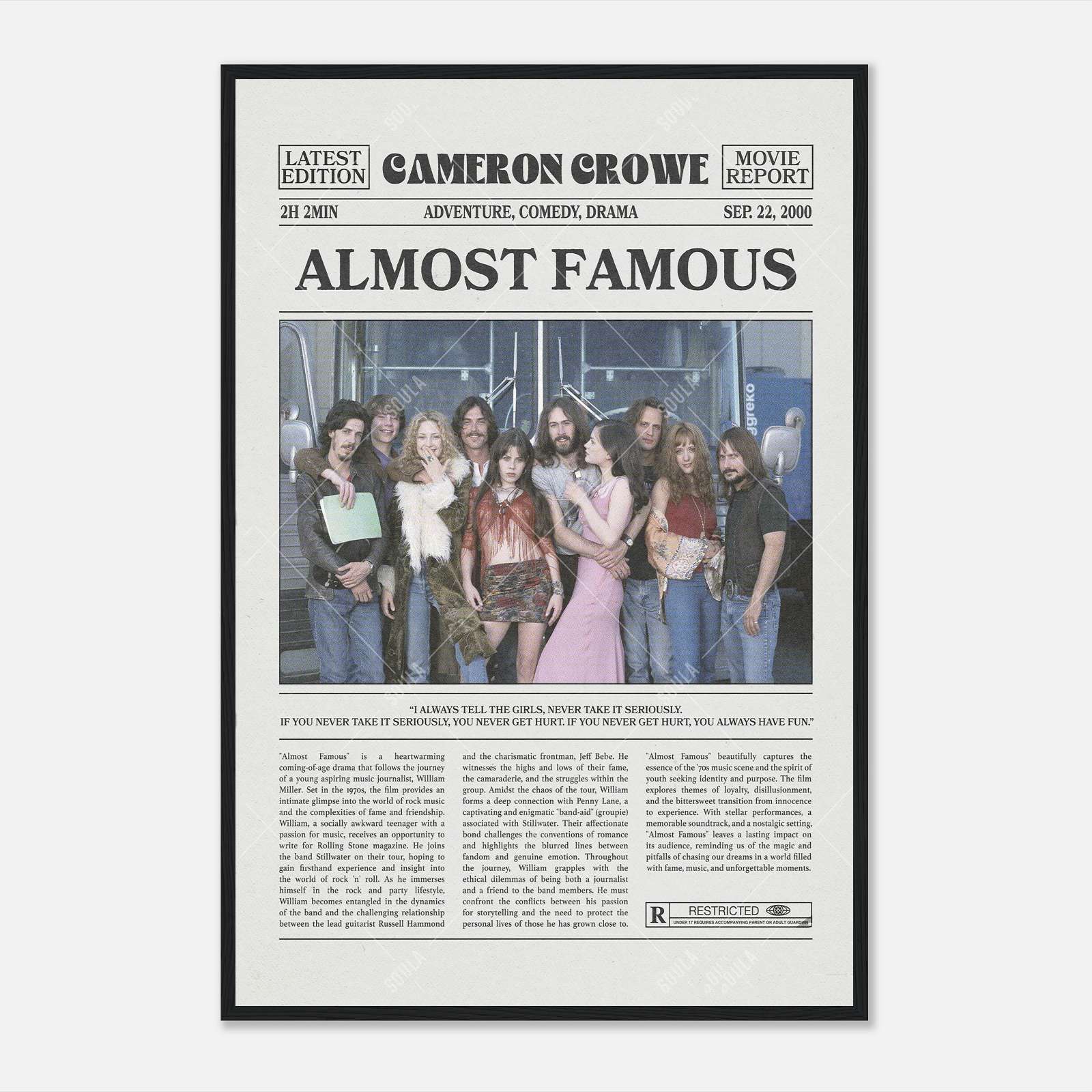 Almost Famous Movie Poster, Almost Famous Poster, Vintage Movie Poster ...