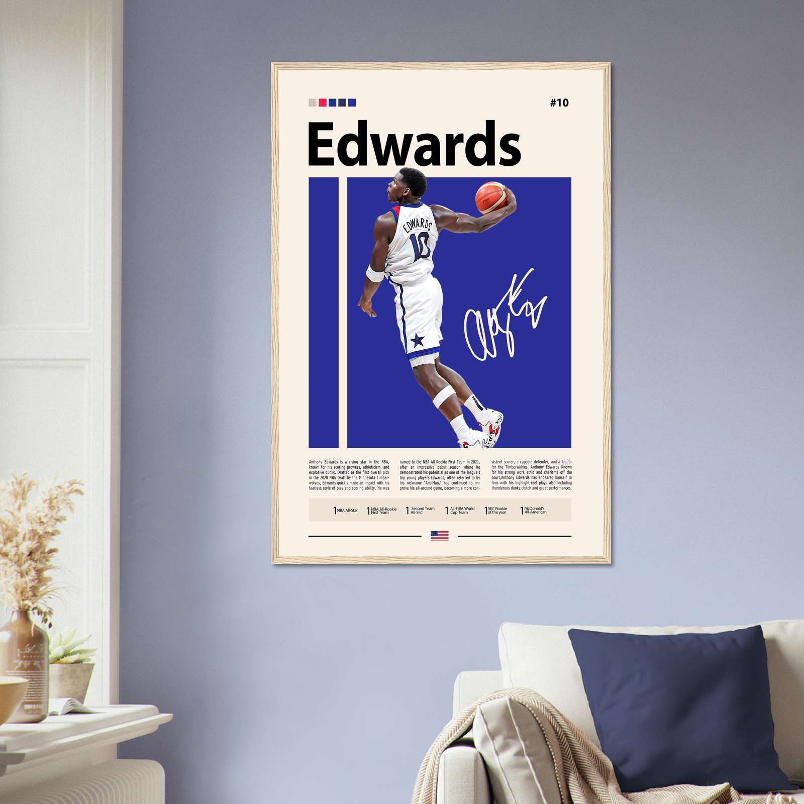 Anthony Edwards Poster 1, Full-Size Poster, Ready to Hang - Citiesbox