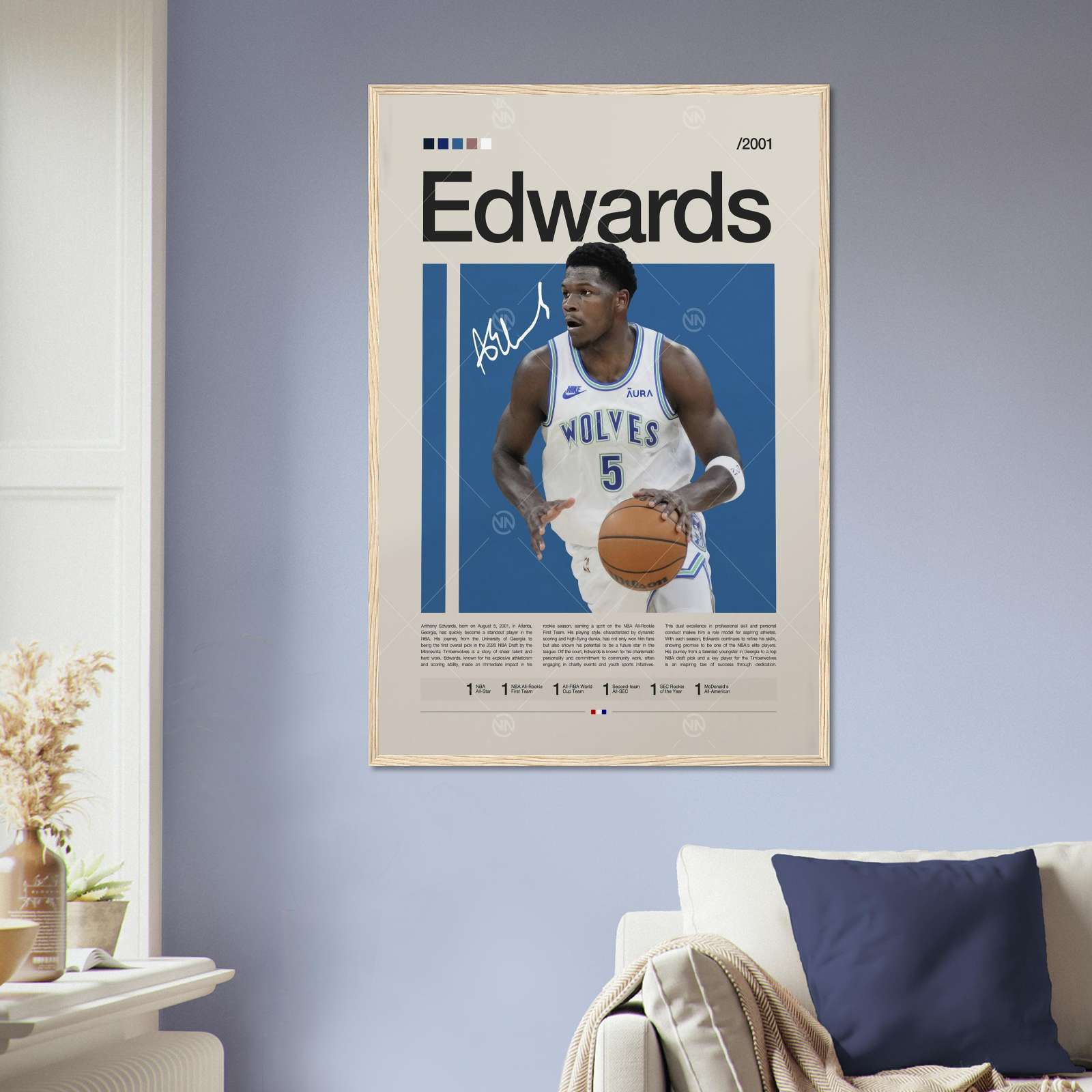 Anthony Edwards Poster, Basketball Gift, Sports Poster, Full-Size ...
