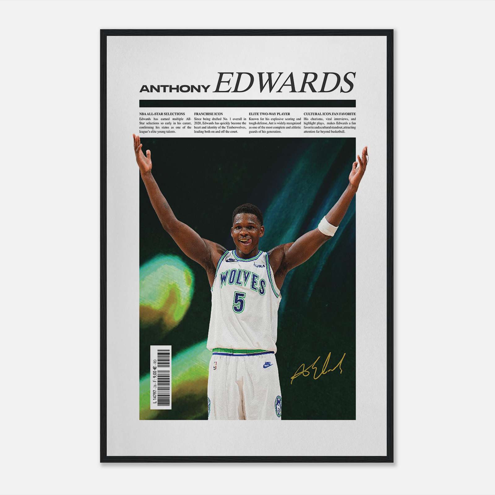 Anthony Edwards Poster, Basketball Poster, Sports Poster 2, Full-Size ...