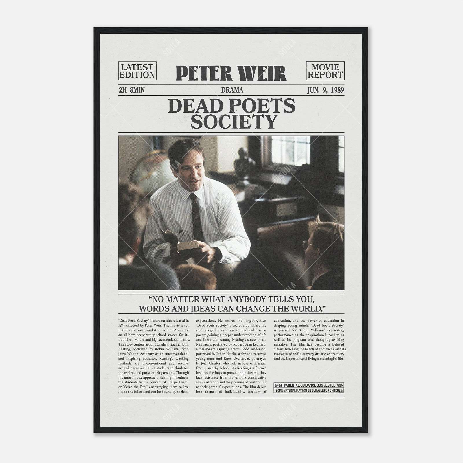 Dead Poets Society Poster, Peter Weir, Retro Newspaper Movie Poster ...