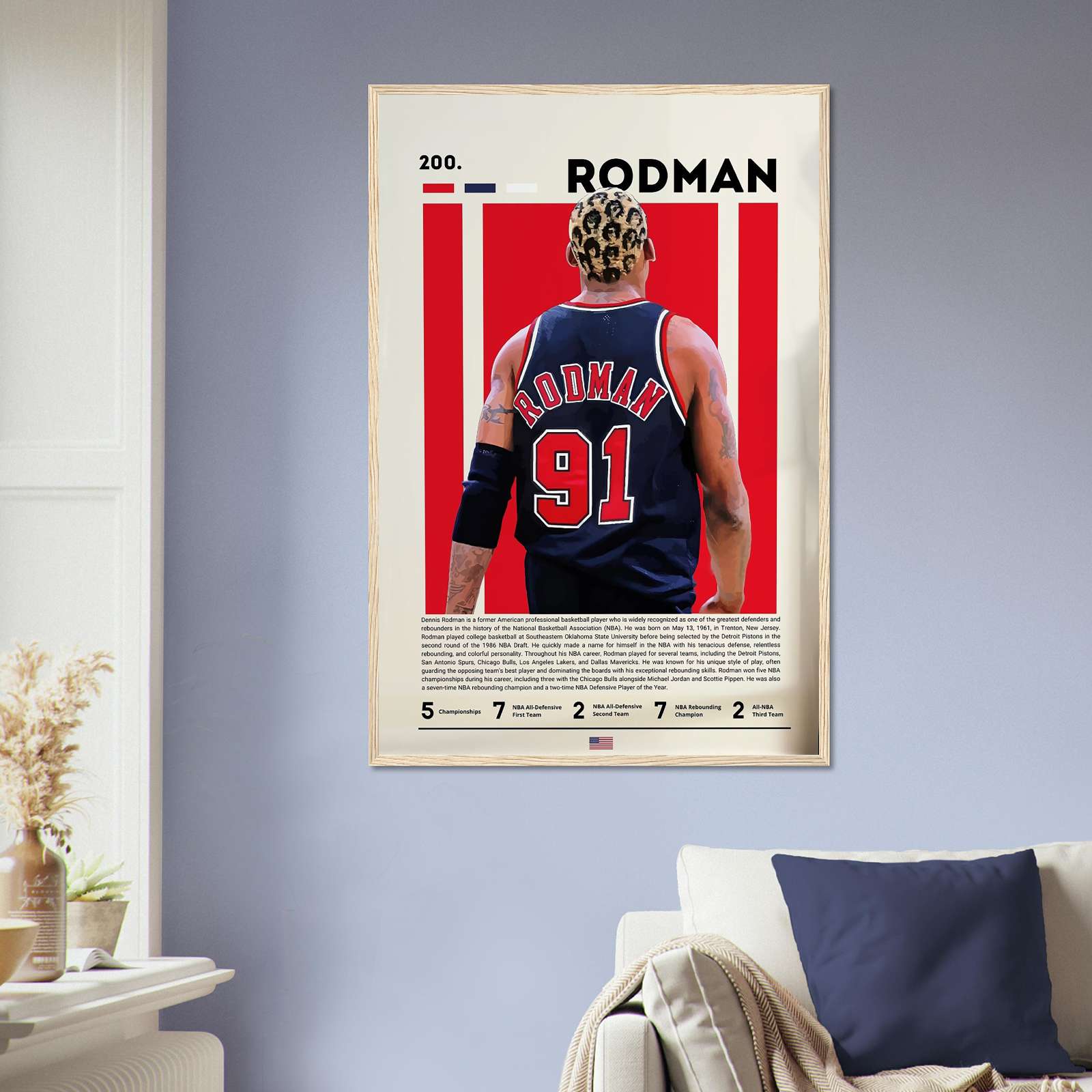 Dennis Rodman Poster, Basketball Legends Poster, Sports Poster, Full ...