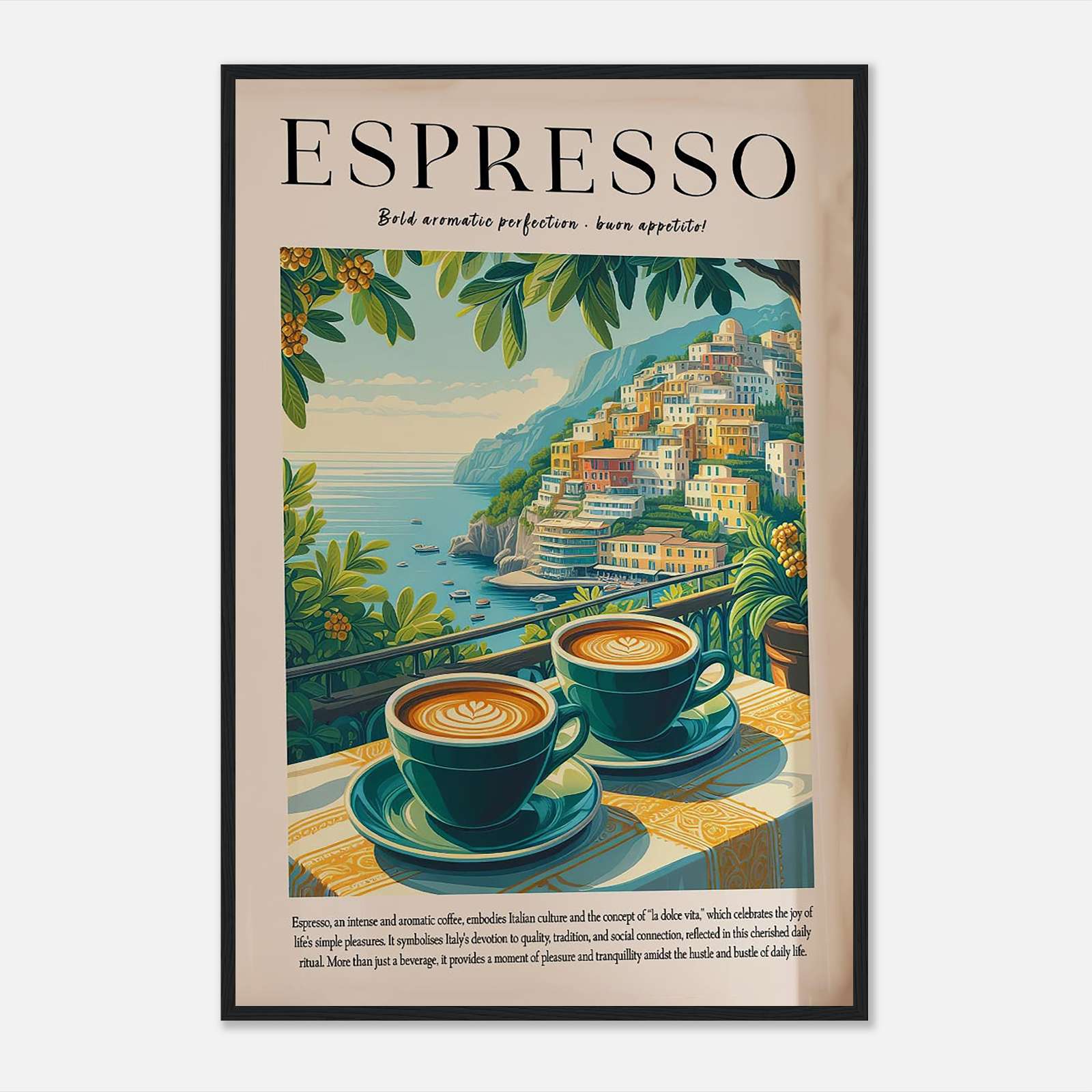 Espresso Coffee Print, Italian Drink Poster, Colourful Retro Kitchen ...