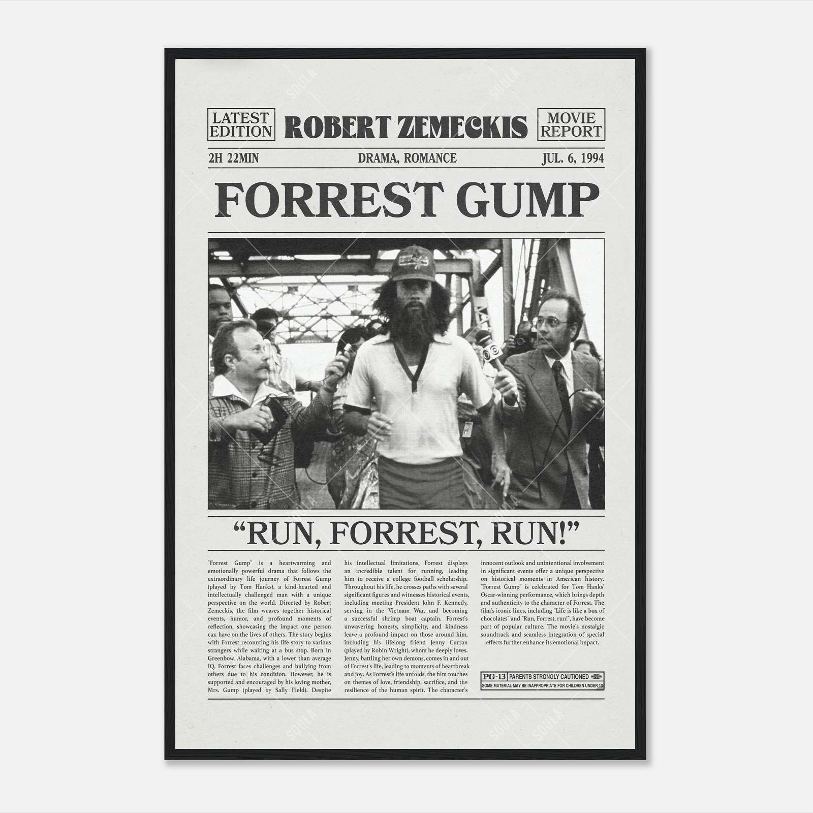Forrest Gump Movie Poster, Retro Newspaper Movie Poster, Full-Size ...