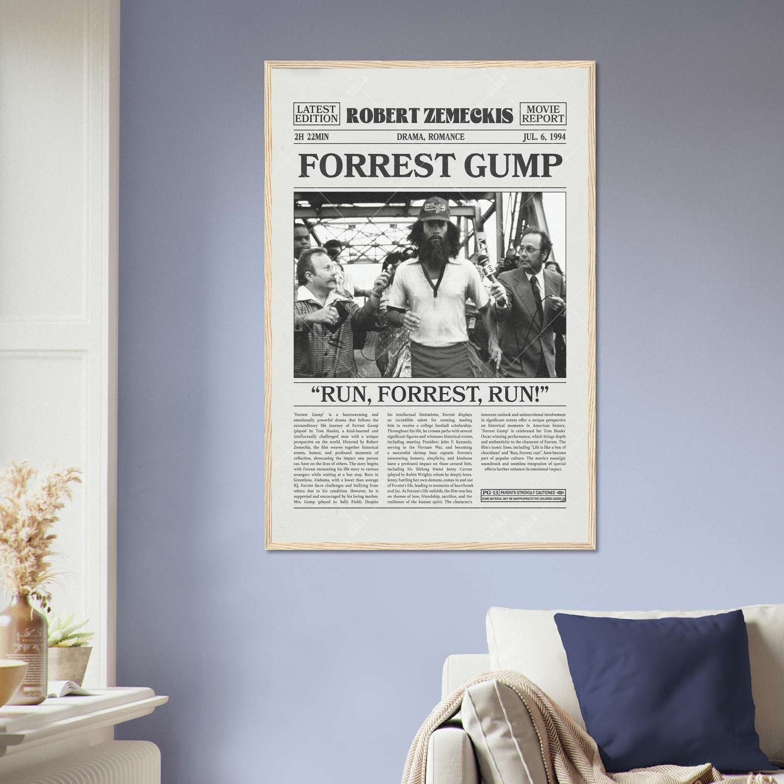 Forrest Gump Movie Poster, Retro Newspaper Movie Poster, Full-Size ...