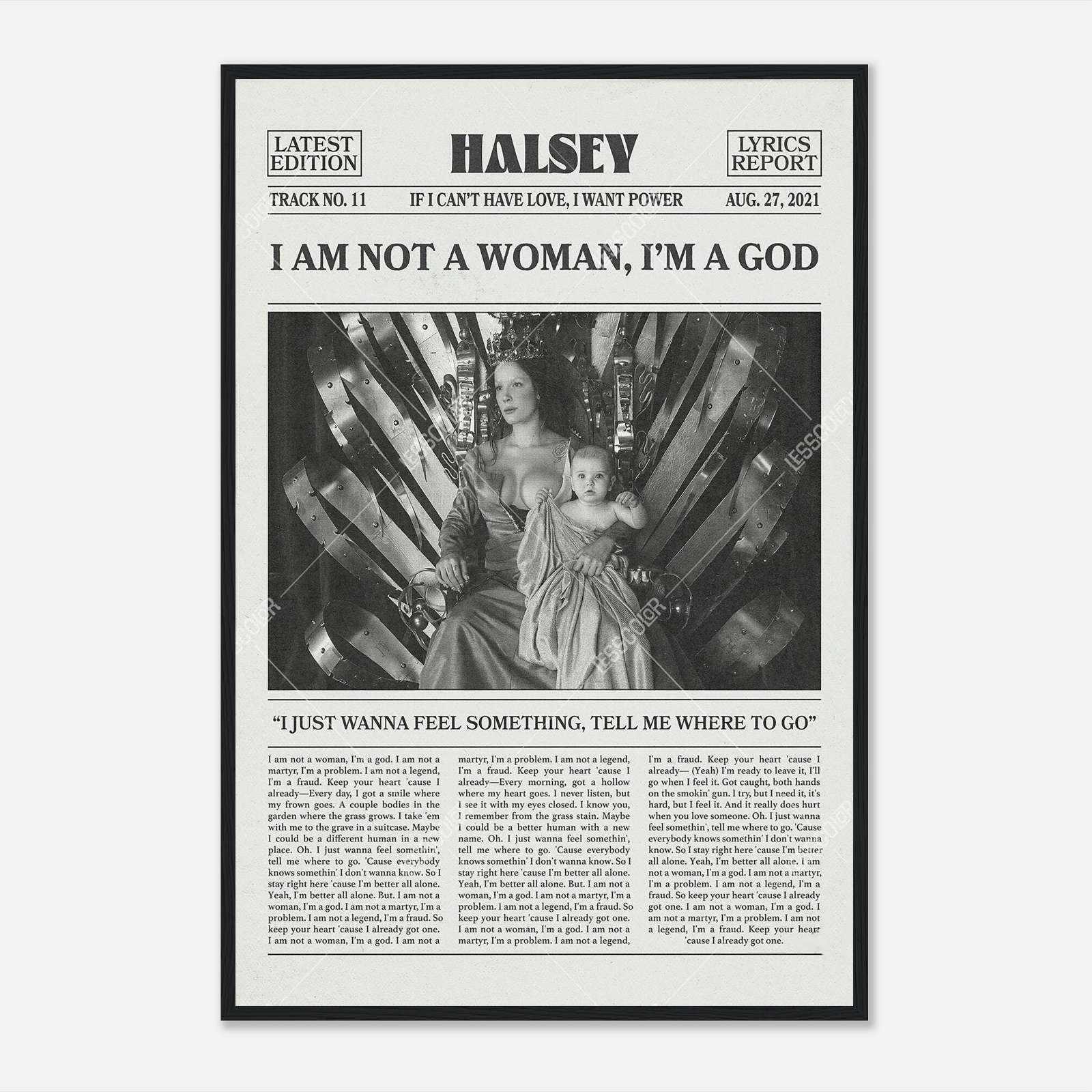 Halsey Poster, I Am Not A Woman, I'M A God Poster, Lyrics Print, Full ...