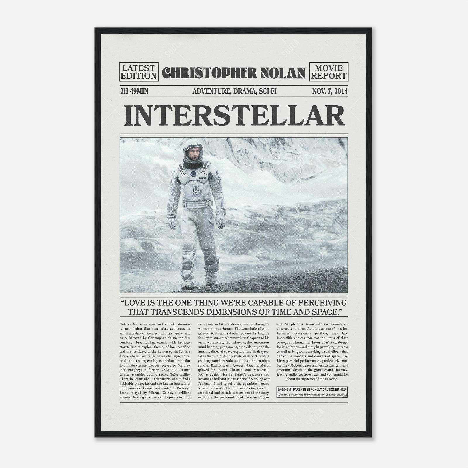 Interstellar Movie Poster, Christopher Nolan, Sci Fi Movie Poster, Full ...