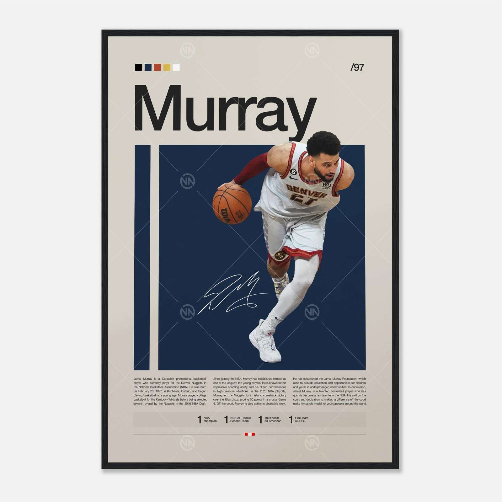 Jamal Murray Poster, Sports Poster, Baseball Player Poster, Full-Size ...