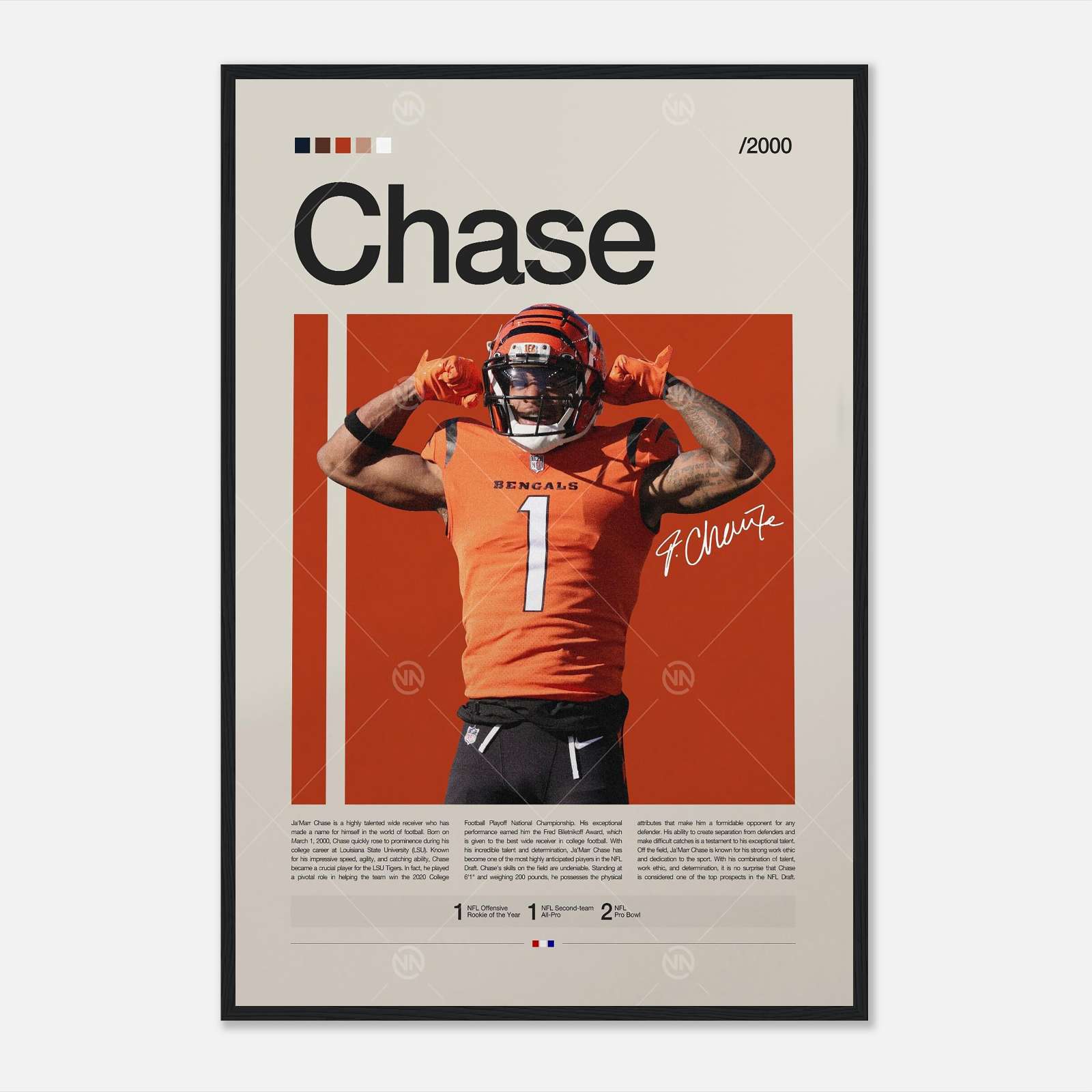 Jamarr Chase Poster, Sports Poster, Football Player Poster, Full-Size ...