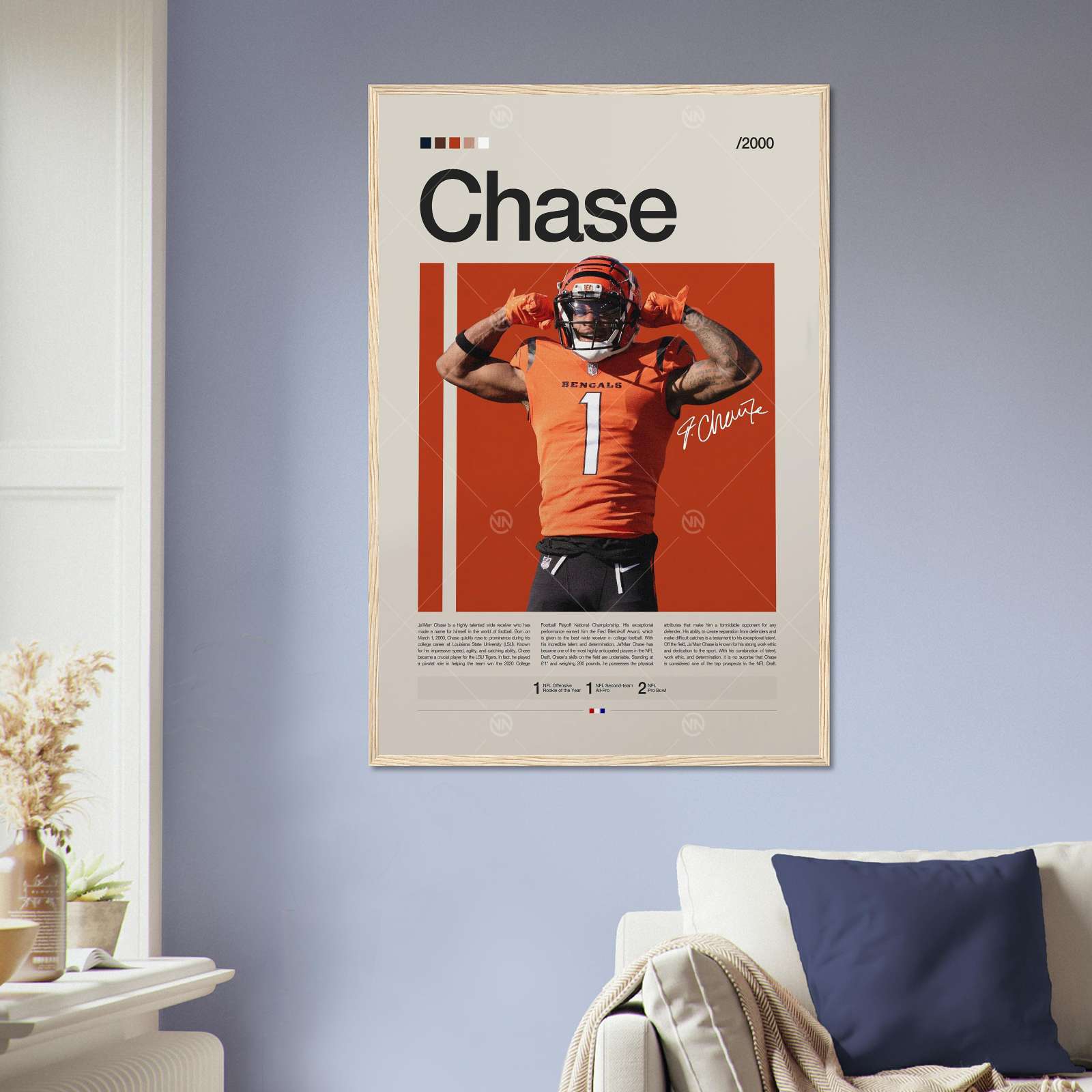 Jamarr Chase Poster, Sports Poster, Football Player Poster, Full-Size ...