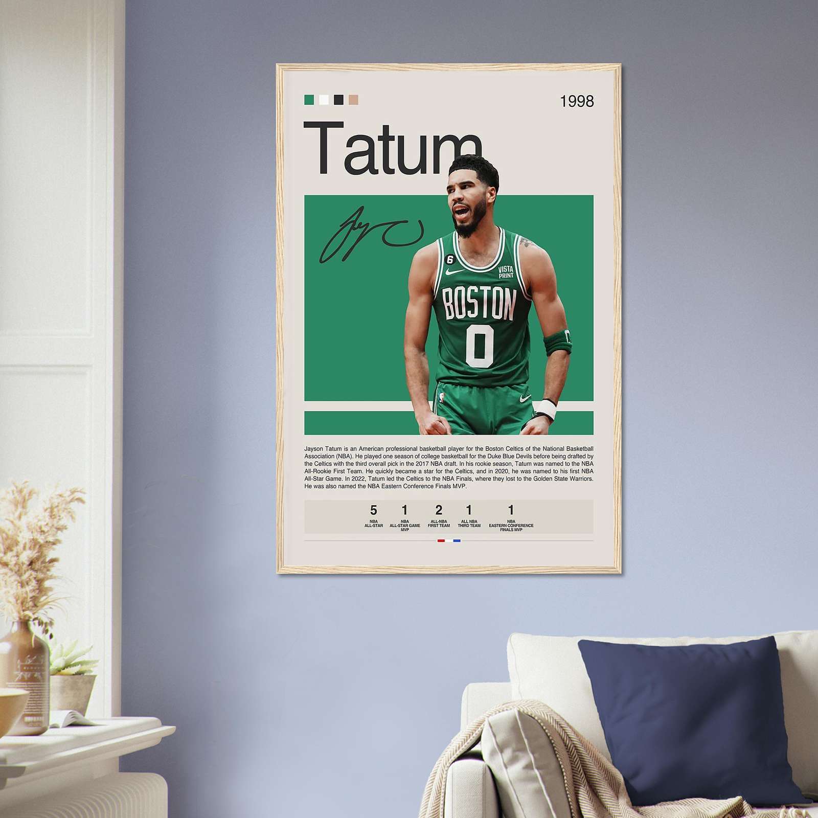 Jayson Tatum Poster, Sports Poster, Mid Century Modern, Basketball Gift ...