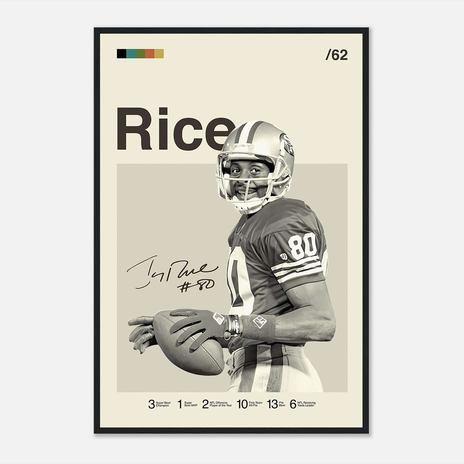 Jerry Rice Poster, Signed Poster, Mid Century Modern Poster, Sport ...