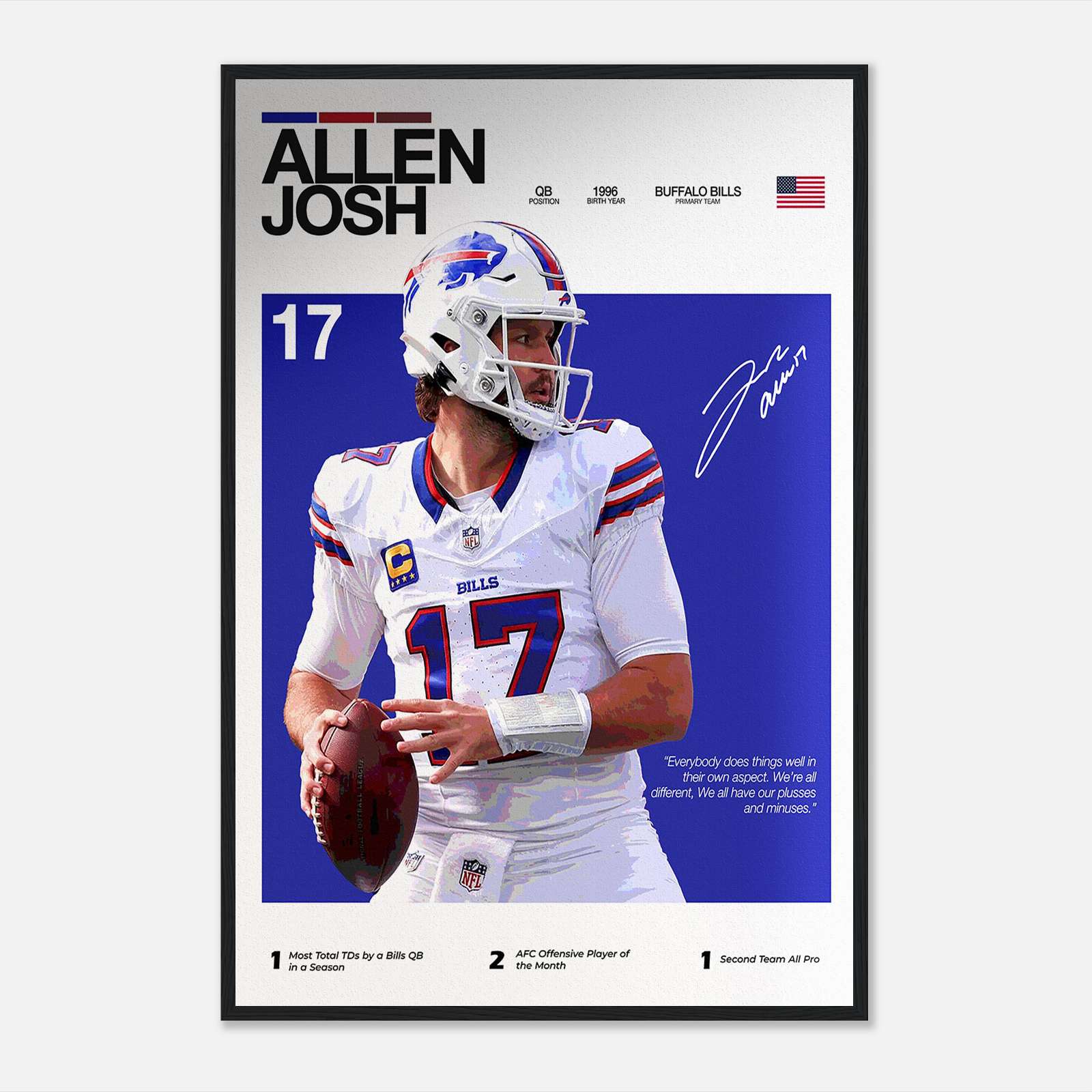 Josh Allen Poster, Sports Poster, American Football Poster, Full-Size ...
