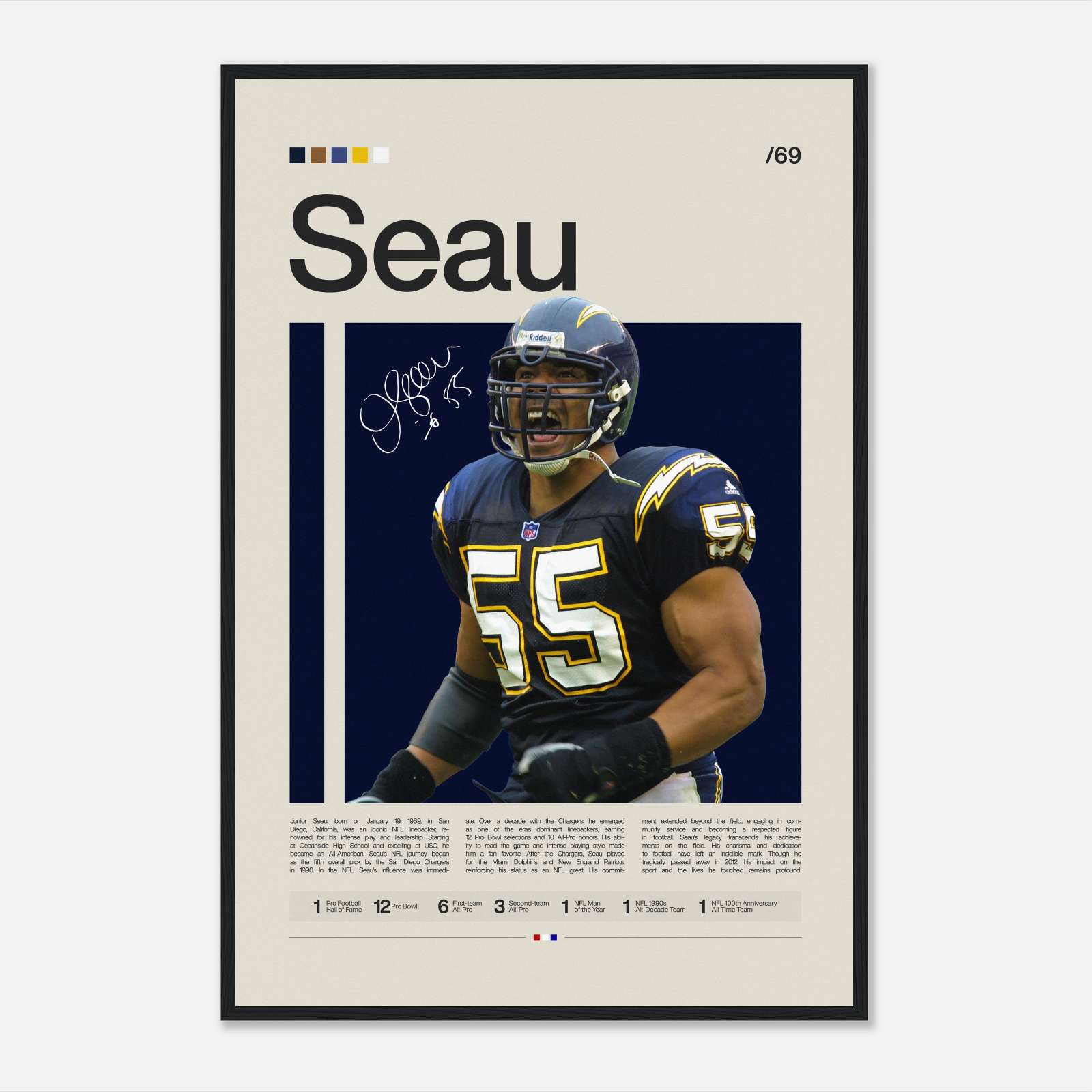 Junior Seau Poster, Sports Poster, Football Poster, Sports Bedroom ...
