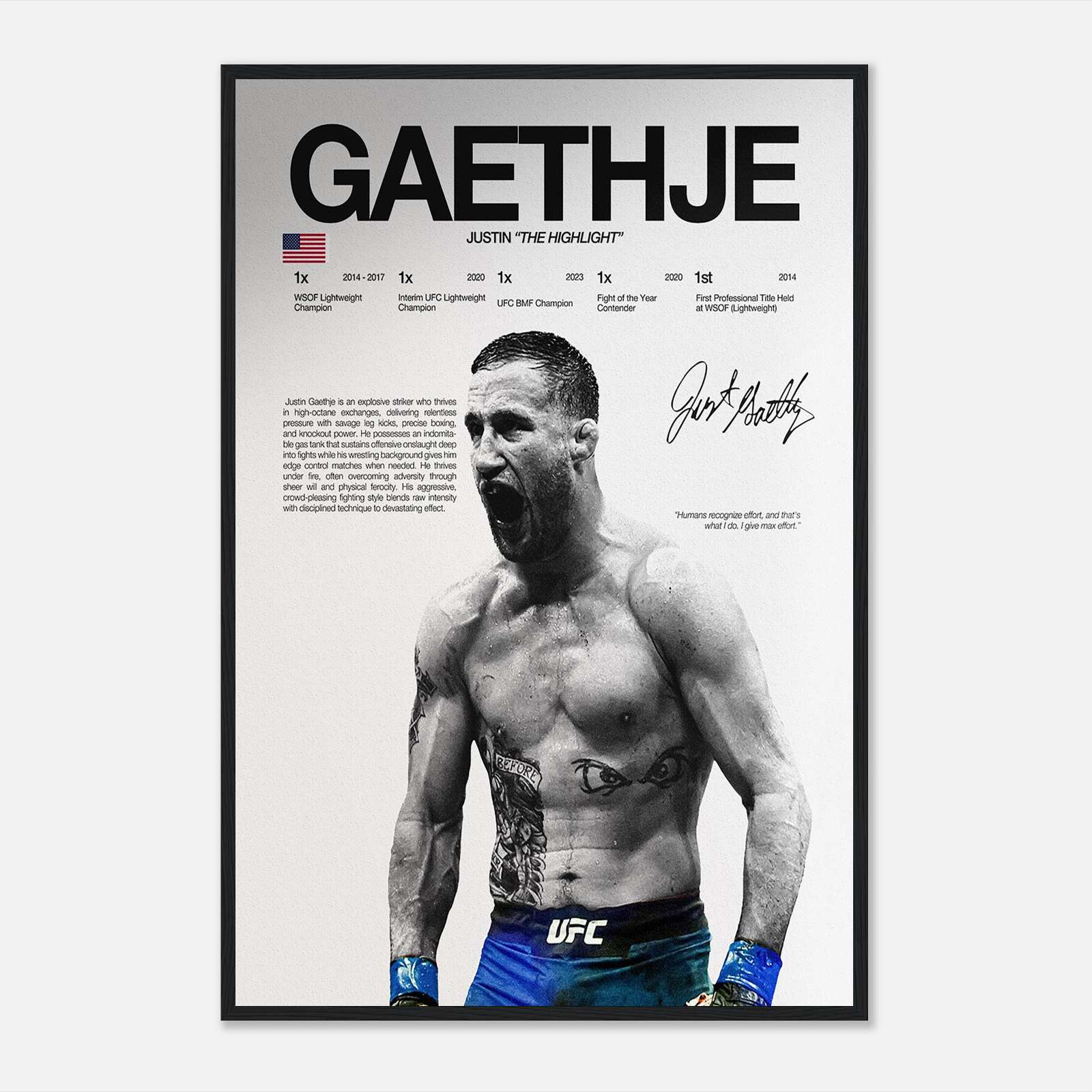 Justin Gaethje Poster, Sports Poster, Mixed Martial Arts Poster, Full ...