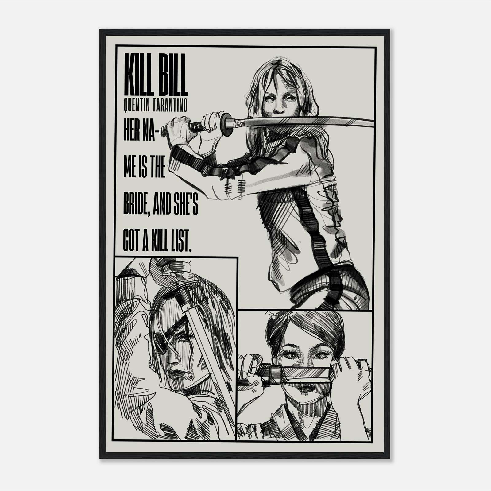 Kill Bill Movie Poster, Hand Drawn Quentin Tarantino Movie Poster, Full-Size Poster, Ready to ...