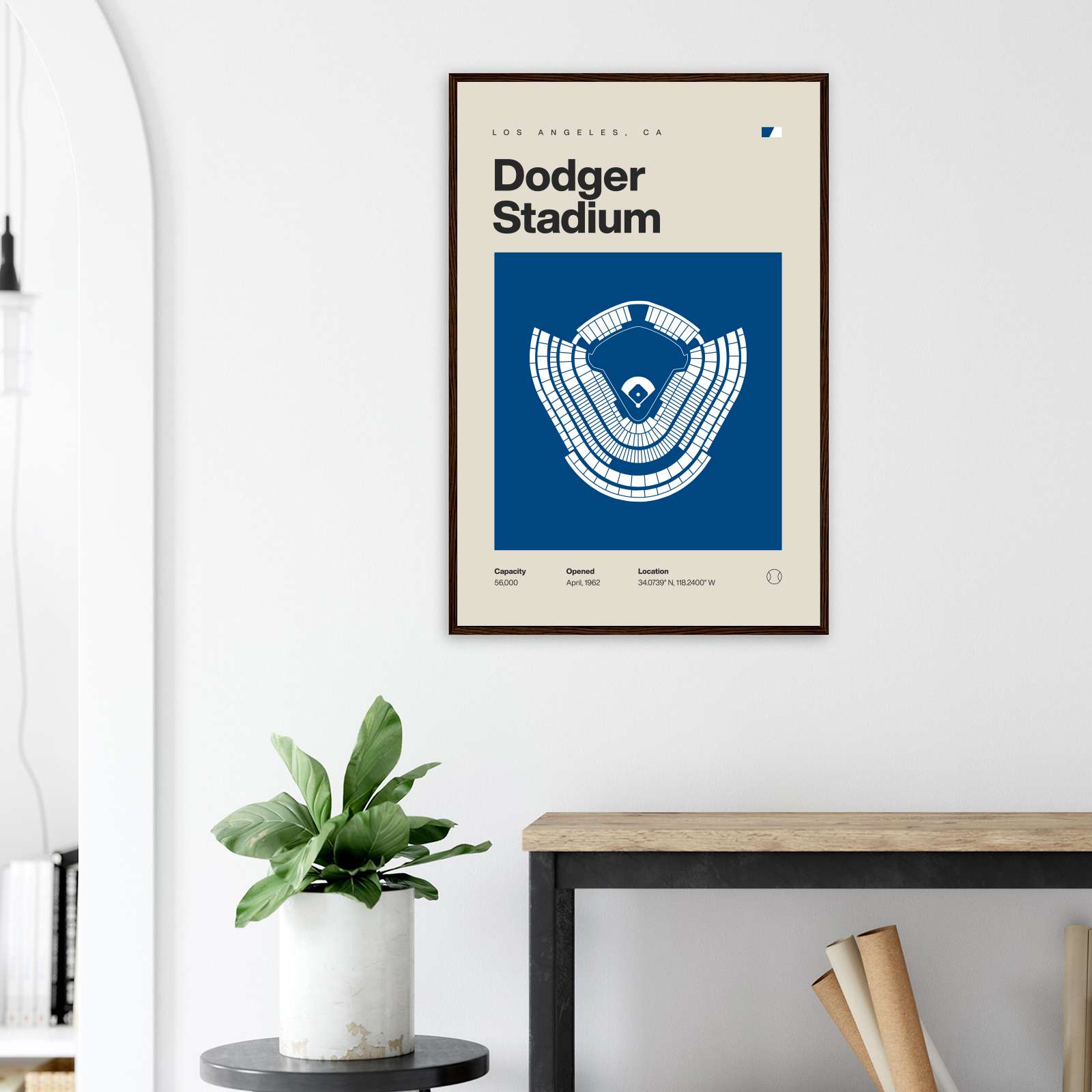 Los Angeles Dodgers Stadium Poster Mid-Century Modern Baseball Art ...
