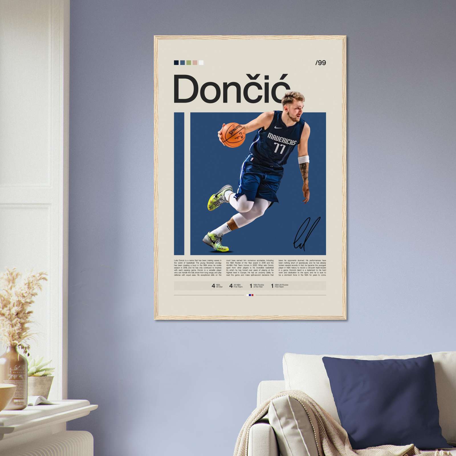 Luka Doncic Poster Dallas Mavericks Print Sports Wall Art Mid Century ...