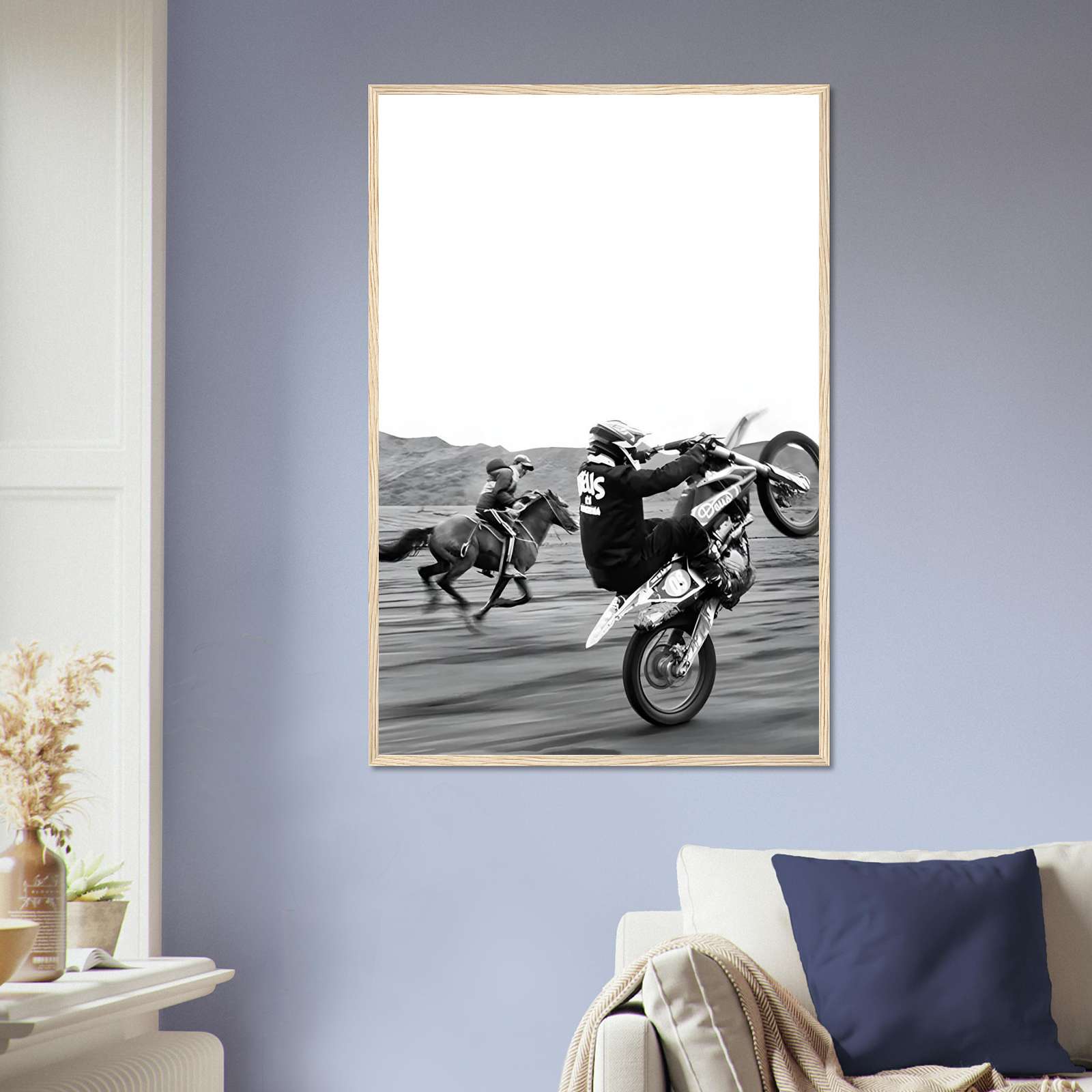 Motorcycle Print Horse Racing Poster Aesthetic Wall Art Retro Black And ...