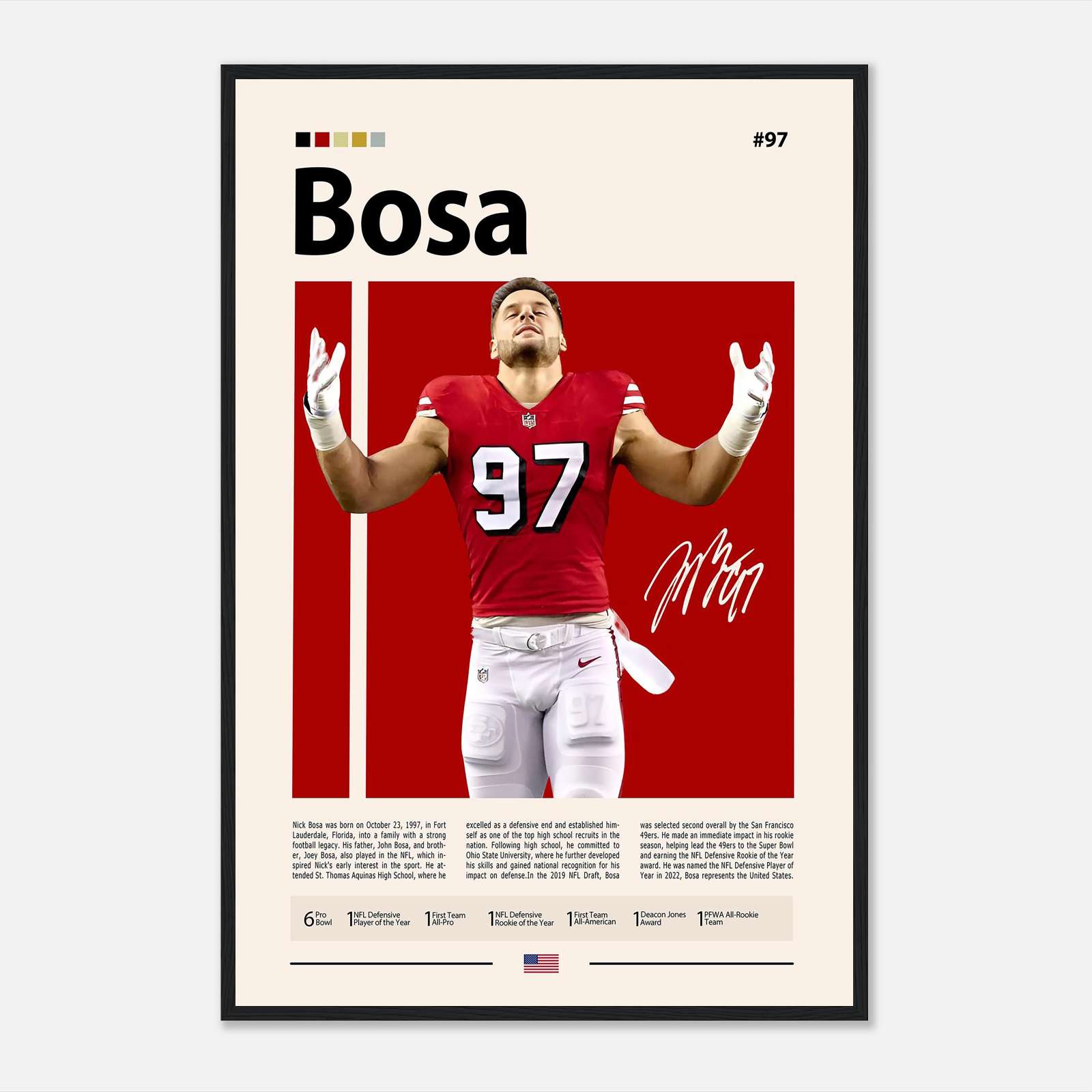 Nick Bosa Poster, American Football Poster, Sports Poster, Full-Size ...