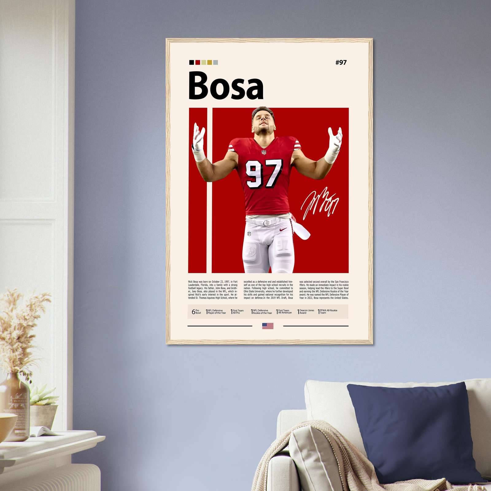 Nick Bosa Poster, American Football Poster, Sports Poster, Full-Size ...