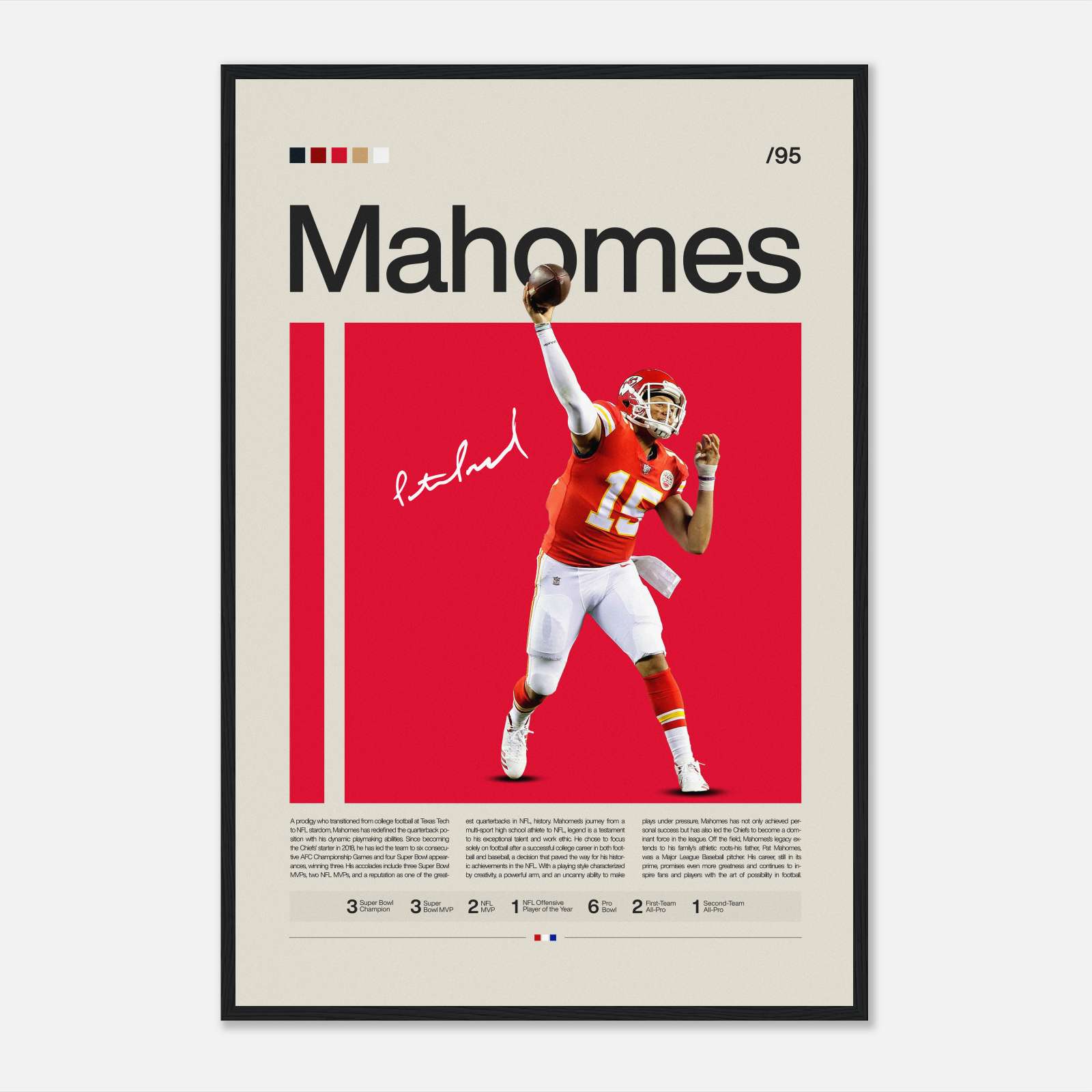 Patrick Mahomes Poster, Sports Wall Art, Full-Size Poster, Ready to ...