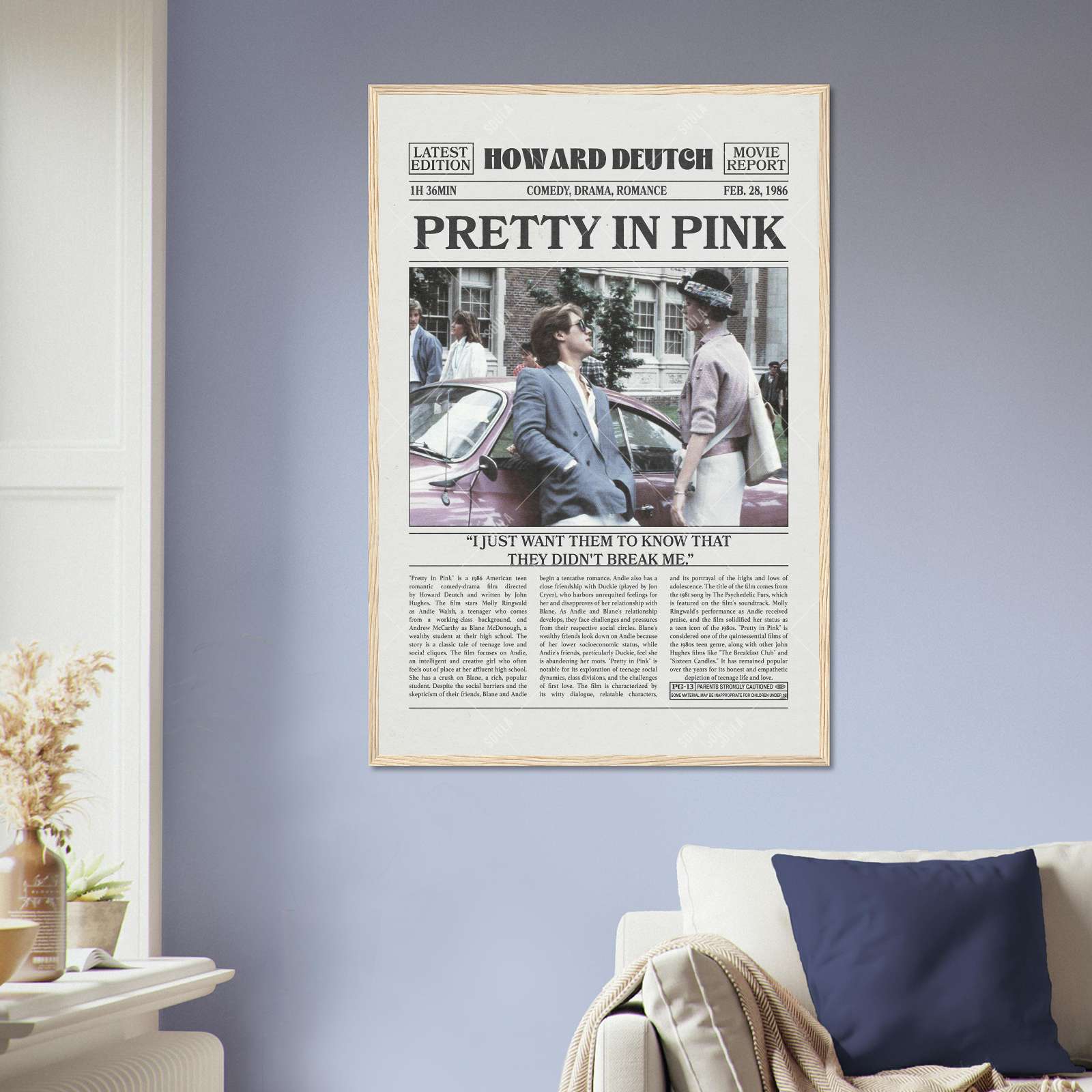 Pretty In Pink Movie Poster, Movie Poster, Retro Newspaper, Black White ...