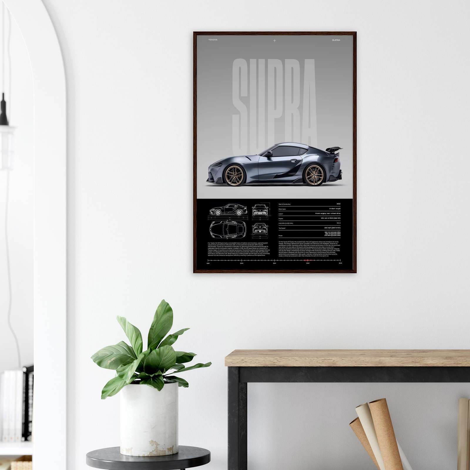 Retro Toyota Supra Poster Classic Sports Car Enthusiast Decor Garage ...