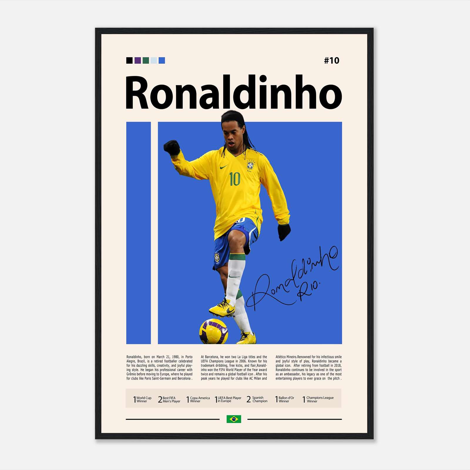 Ronaldinho Poster, Brazil Football Poster, Full-Size Poster, Ready to ...