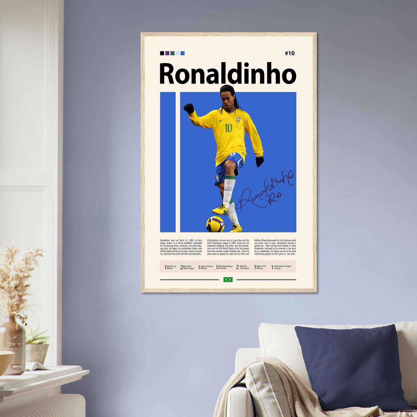 Ronaldinho Poster, Brazil Football Poster, Full-Size Poster, Ready to ...