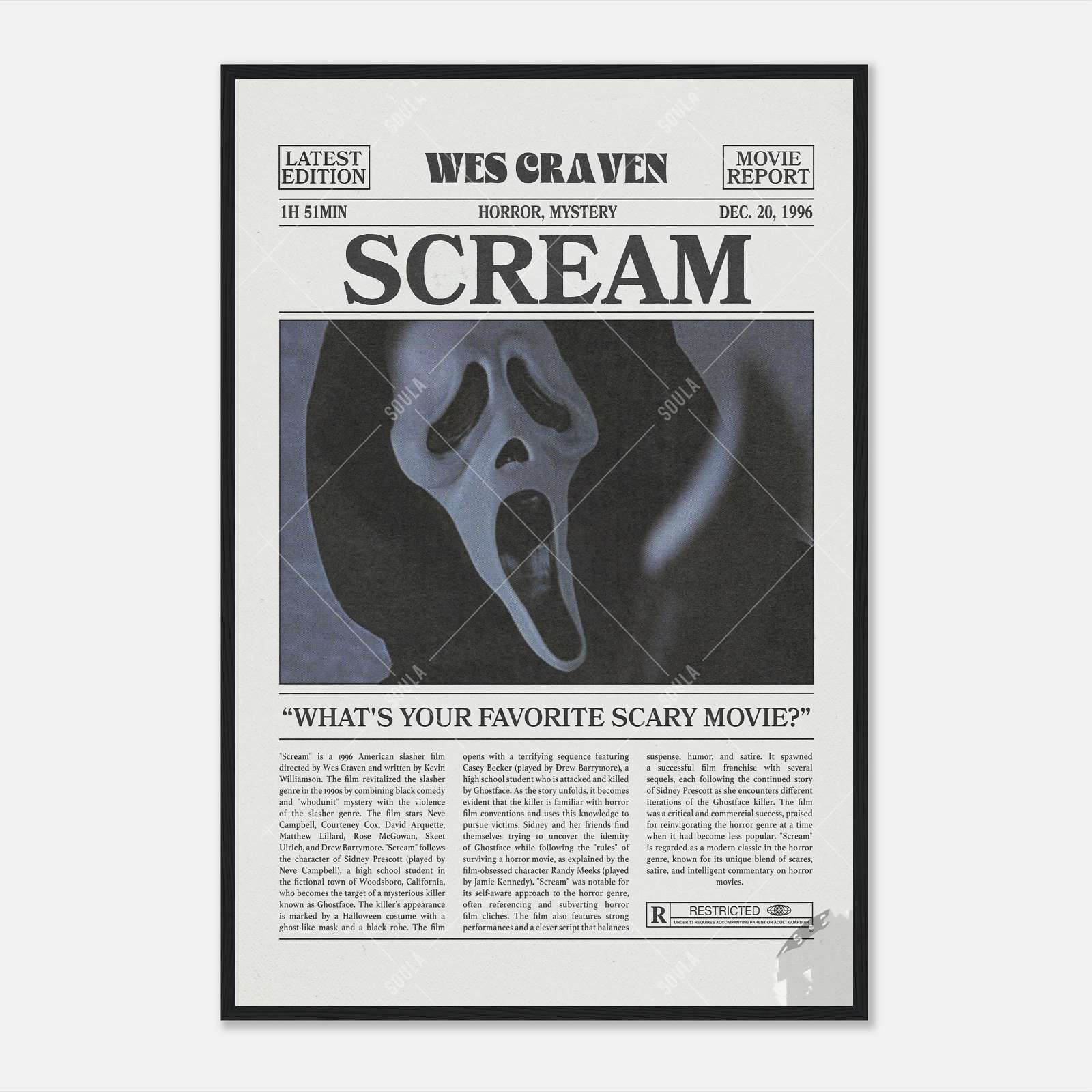 Scream Movie Poster, Film Poster , Horror Movie Poster, Full-Size ...