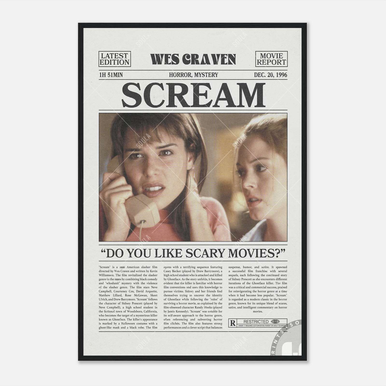 Scream Movie Poster, Scream Poster, Wes Craven, Film Poster, Full-Size ...