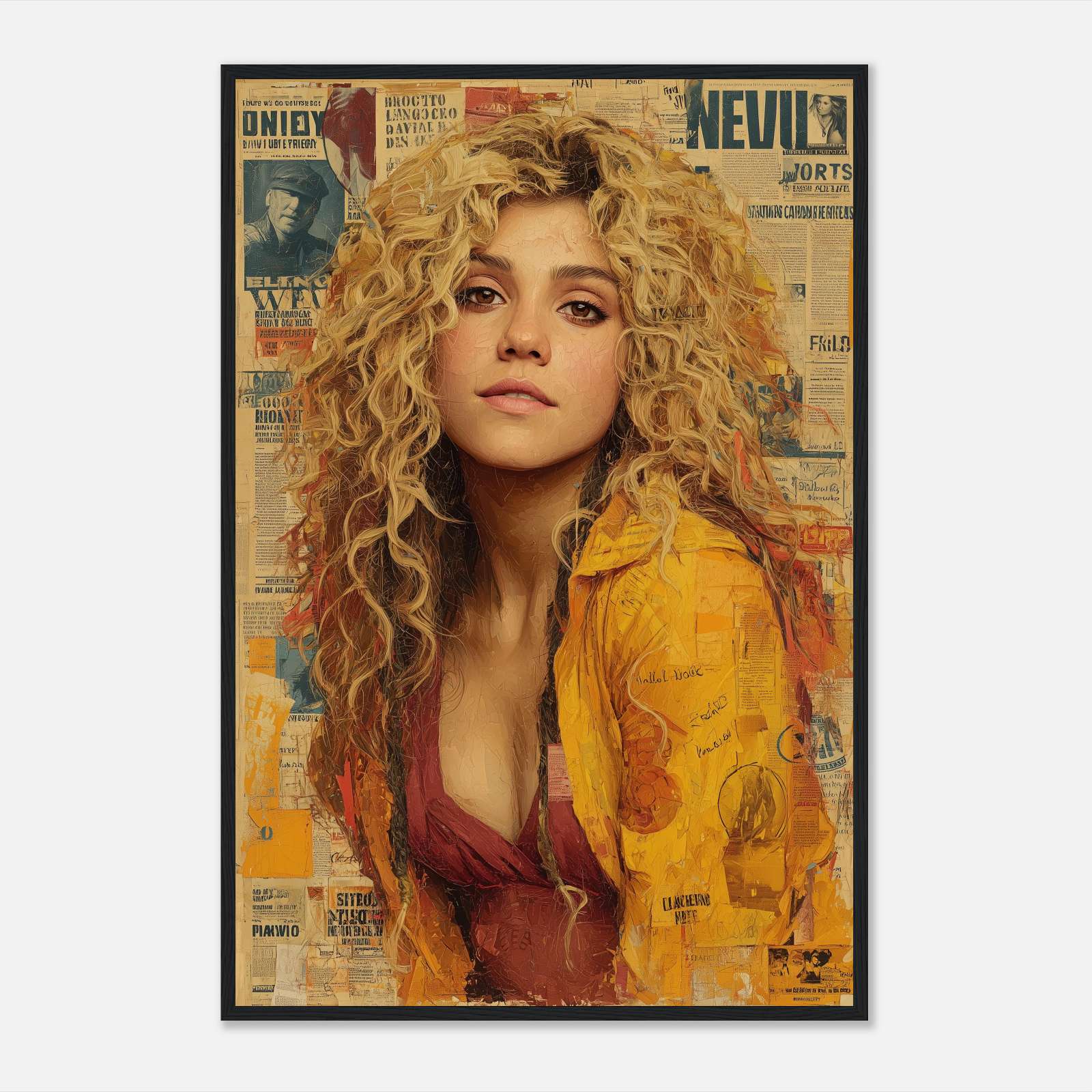Shakira Poster, Golden Toned Realistic, Collage Portrait, Full-Size ...