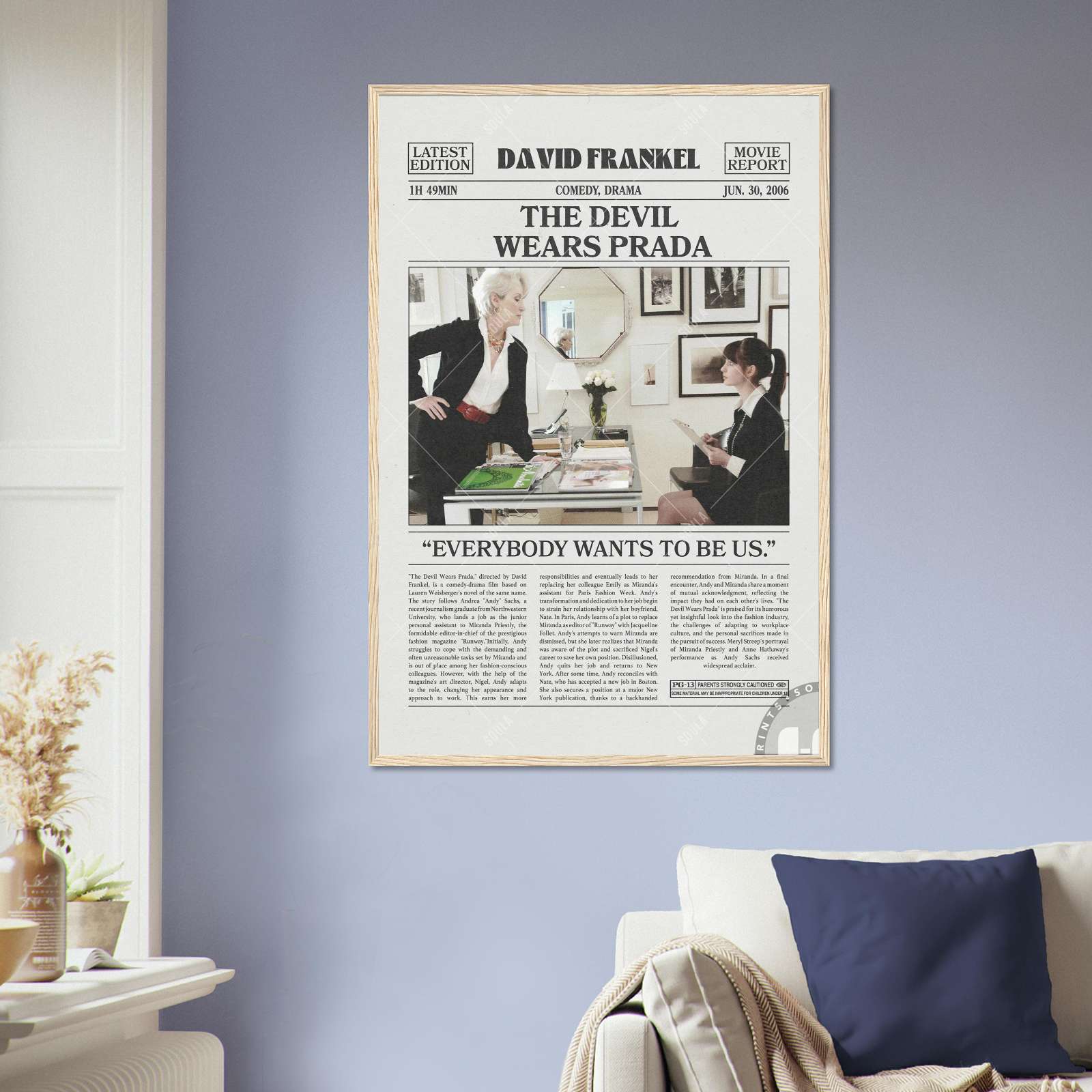 The Devil Wears Prada Movie Poster, Retro Newspaper Movie Poster, Full ...