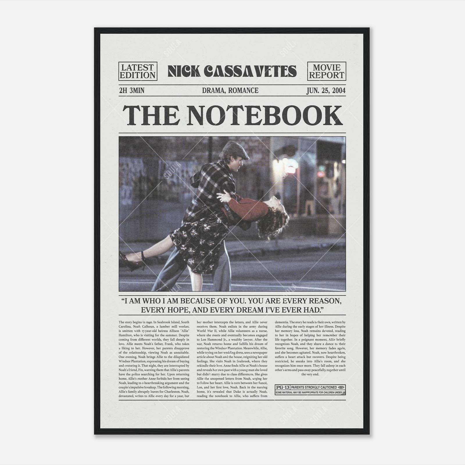 The Notebook Movie Poster, Movie Poster, Retro Newspaper, Black White ...