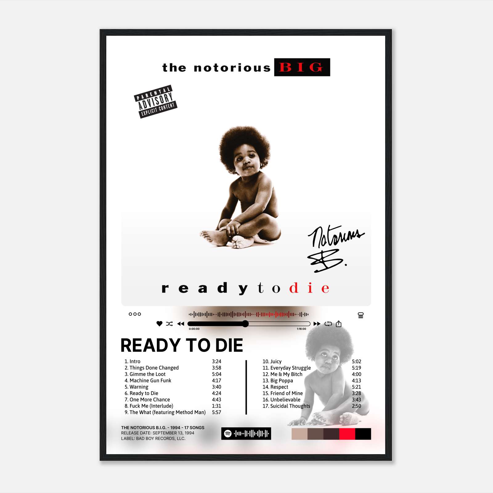 The Notorious B.I.G. Poster, Ready To Die Album Poster, Rapper Poster ...