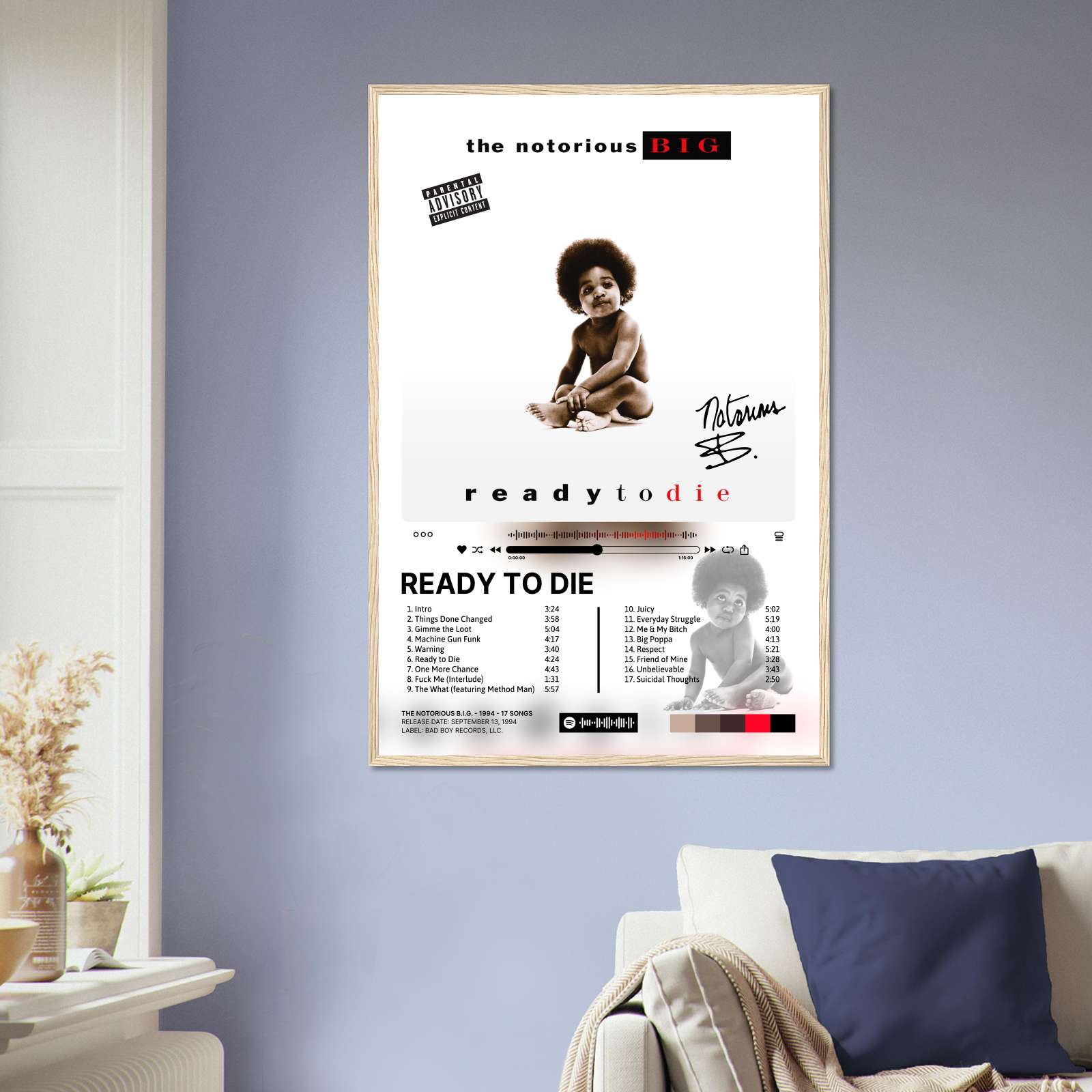 The Notorious B.I.G. Poster, Ready To Die Album Poster, Rapper Poster ...