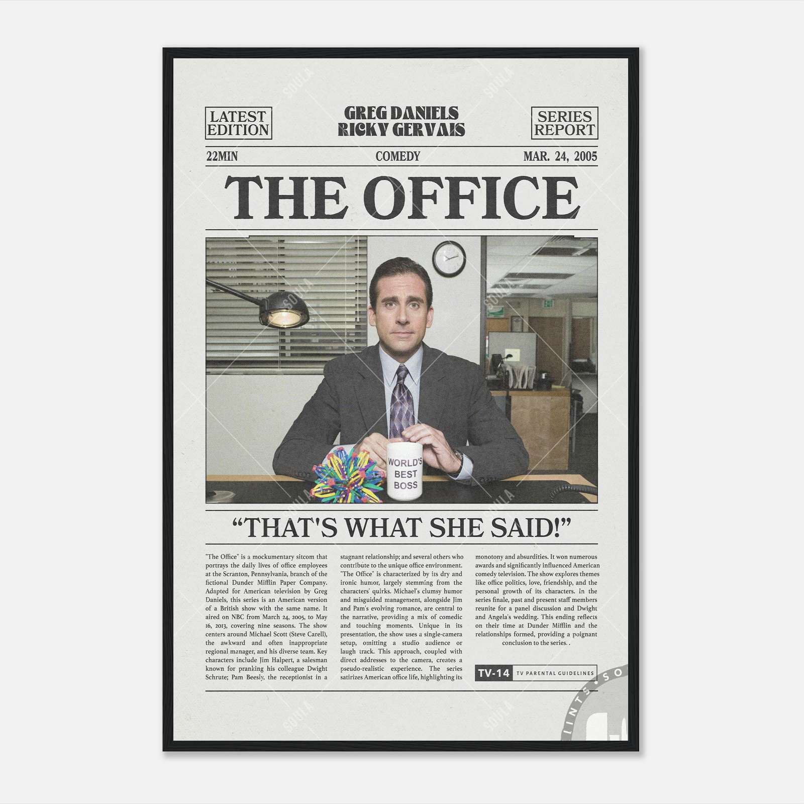 The Office Poster, Greg Daniels, Tv Series Poster, Retro Newspaper ...