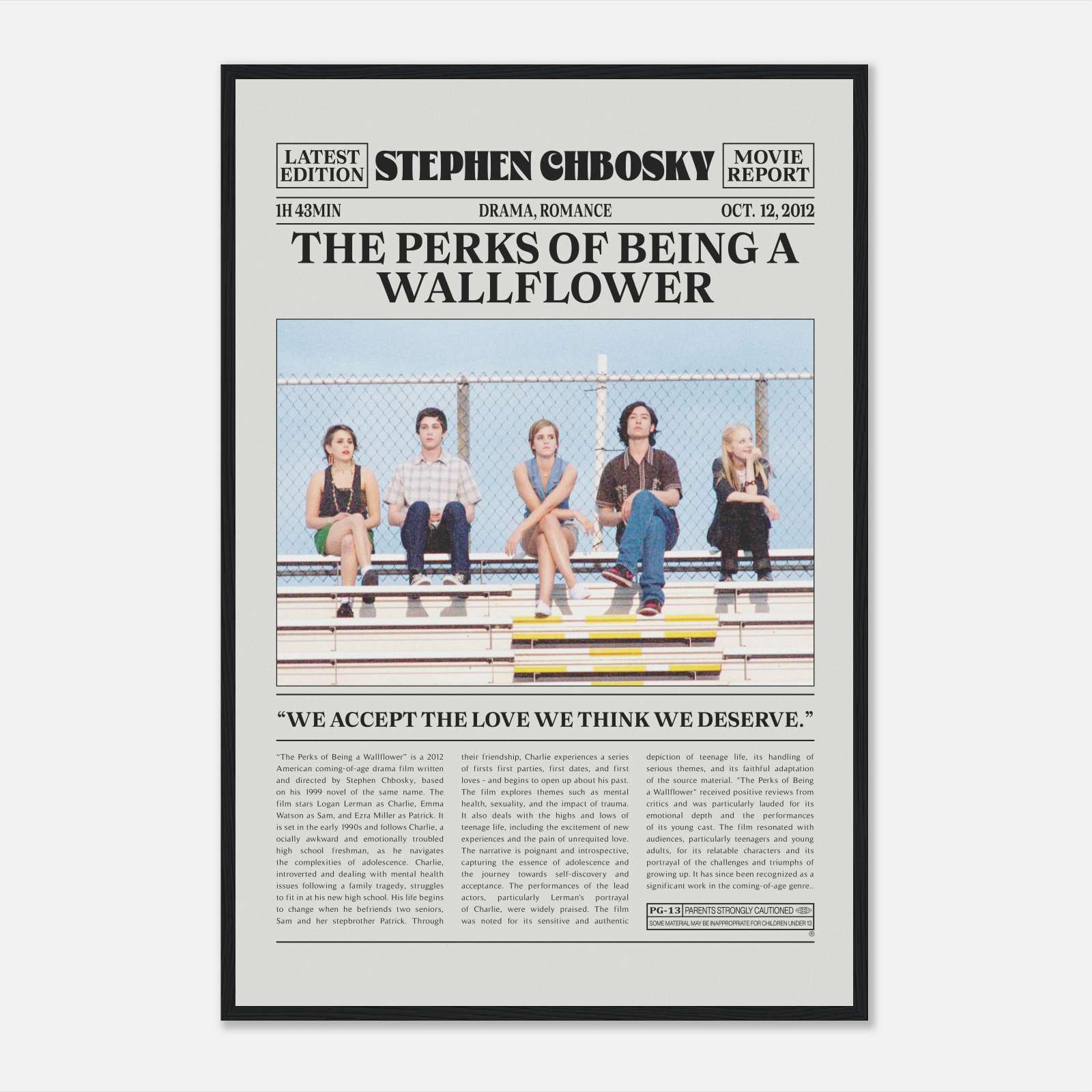 The Perks Of Being A Wallflower Movie Poster, Film Poster, Black White ...