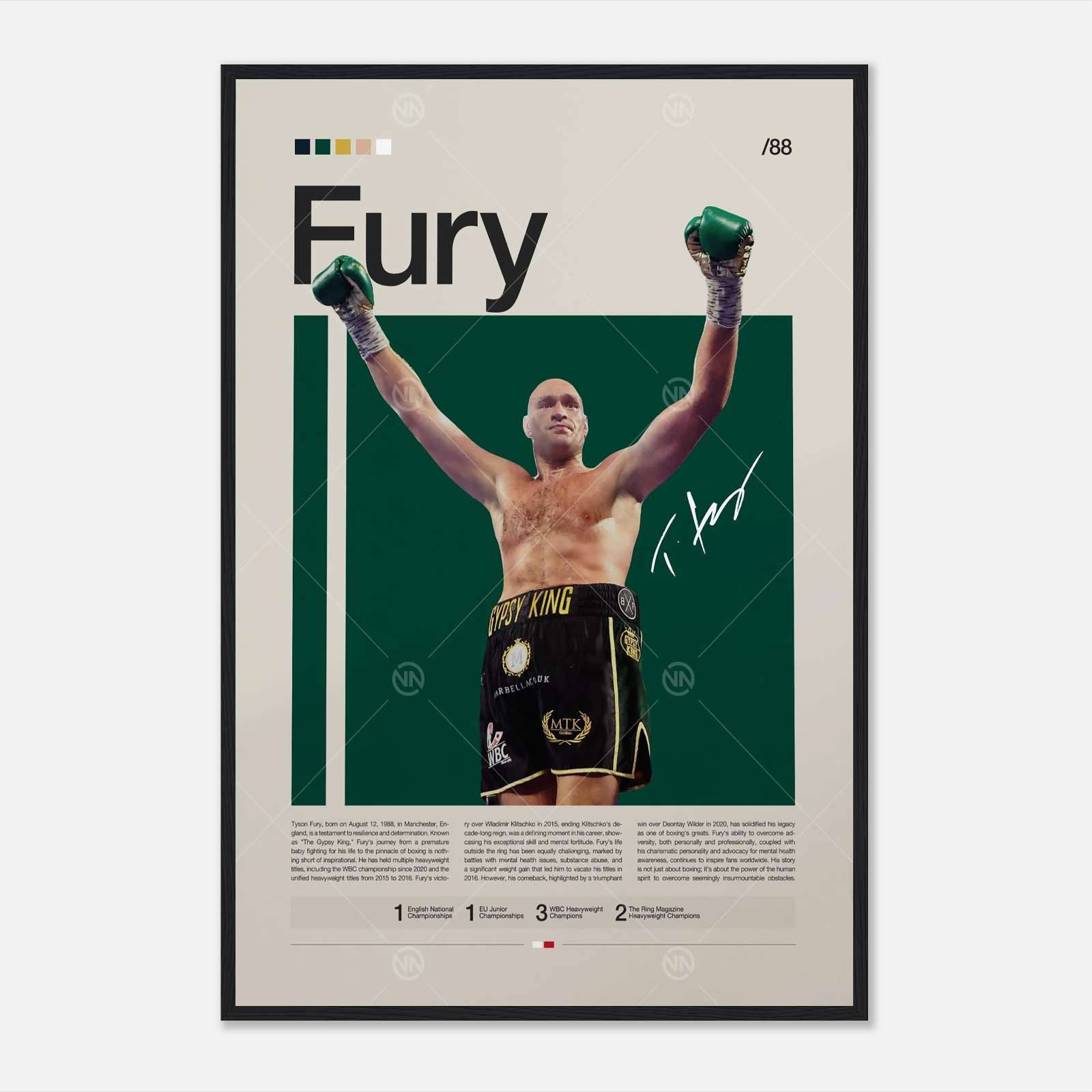 Tyson Fury Poster, Boxing Poster, Sports Poster, Boxing Wall Art, Full ...