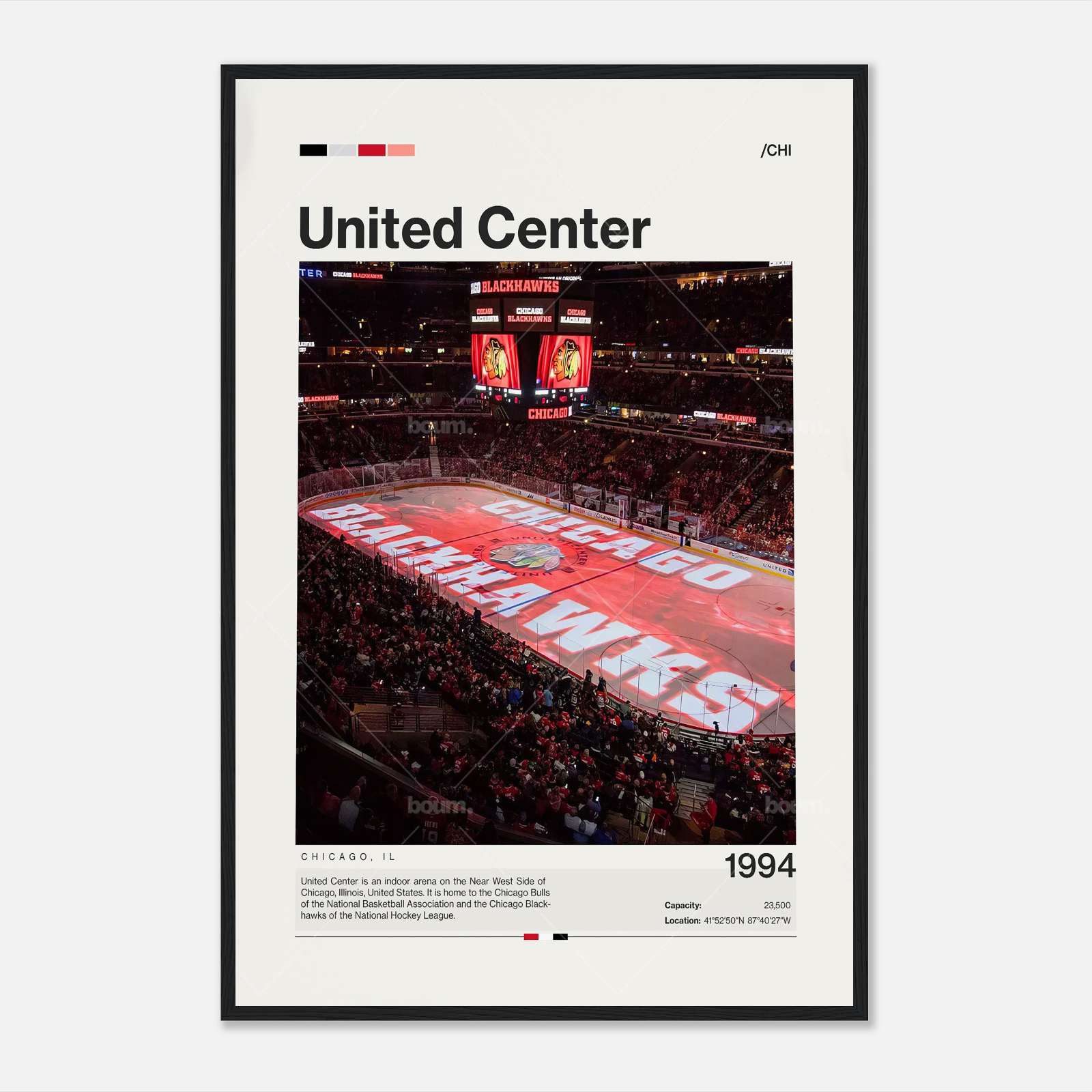 United Center Poster Mid-Century Modern Sports Art Print, Ideal Gift ...
