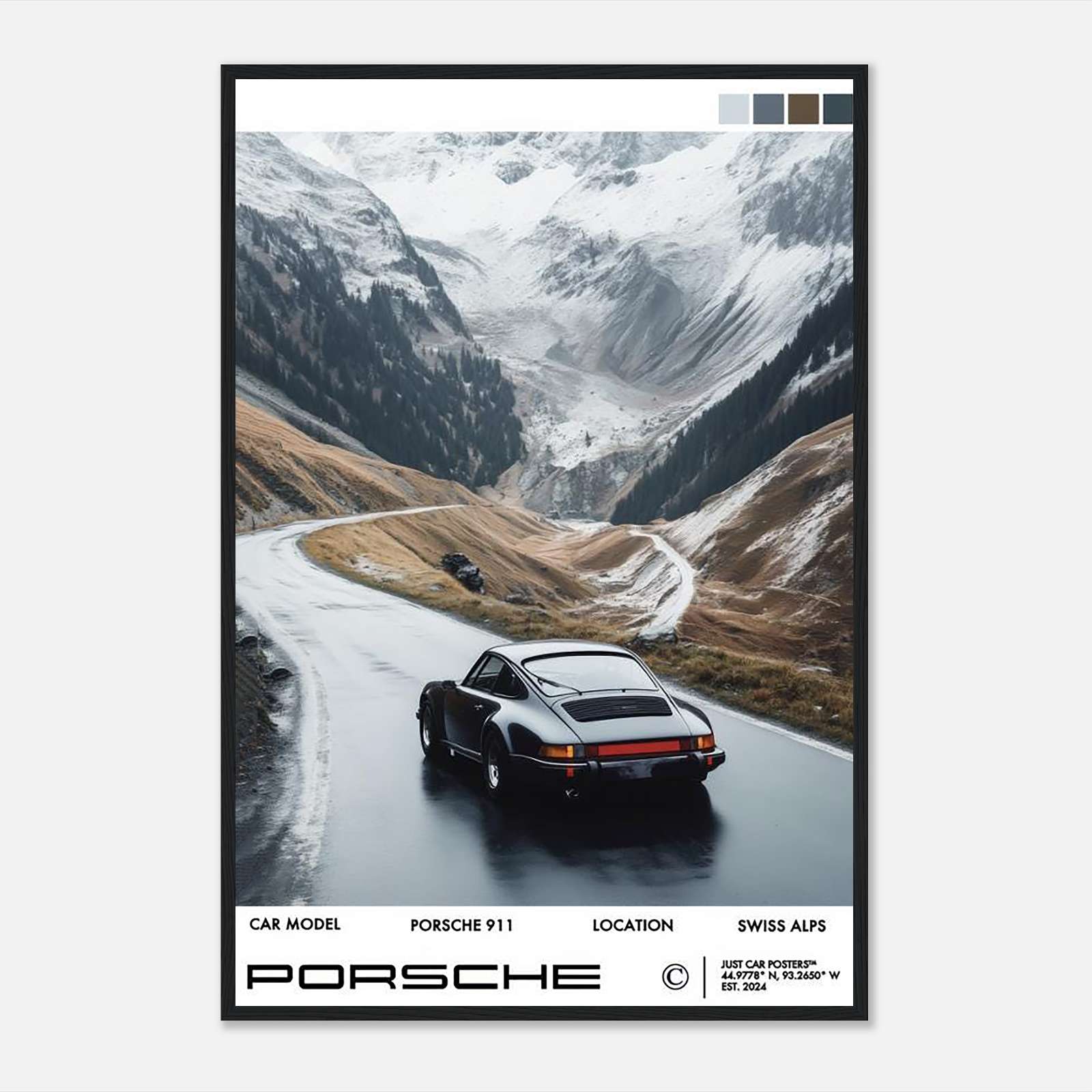 Vintage Porsche Swiss Alps Poster German Classic Car Wall Art Retro ...
