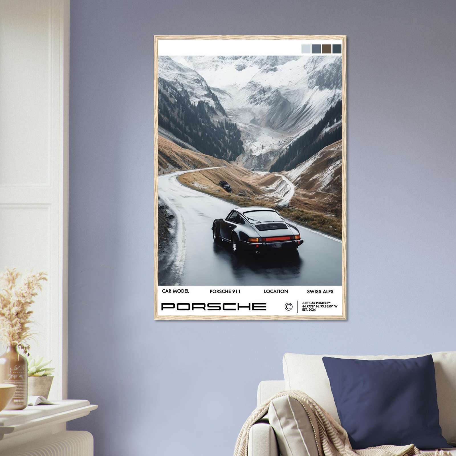 Vintage Porsche Swiss Alps Poster German Classic Car Wall Art Retro ...