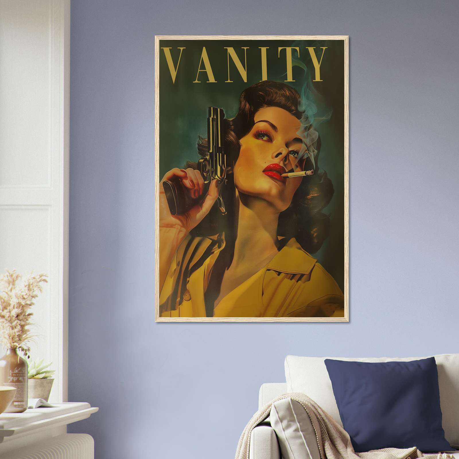 Vintage Woman With A Gun Poster Retro Woman Smoking A Cigarette Wall ...