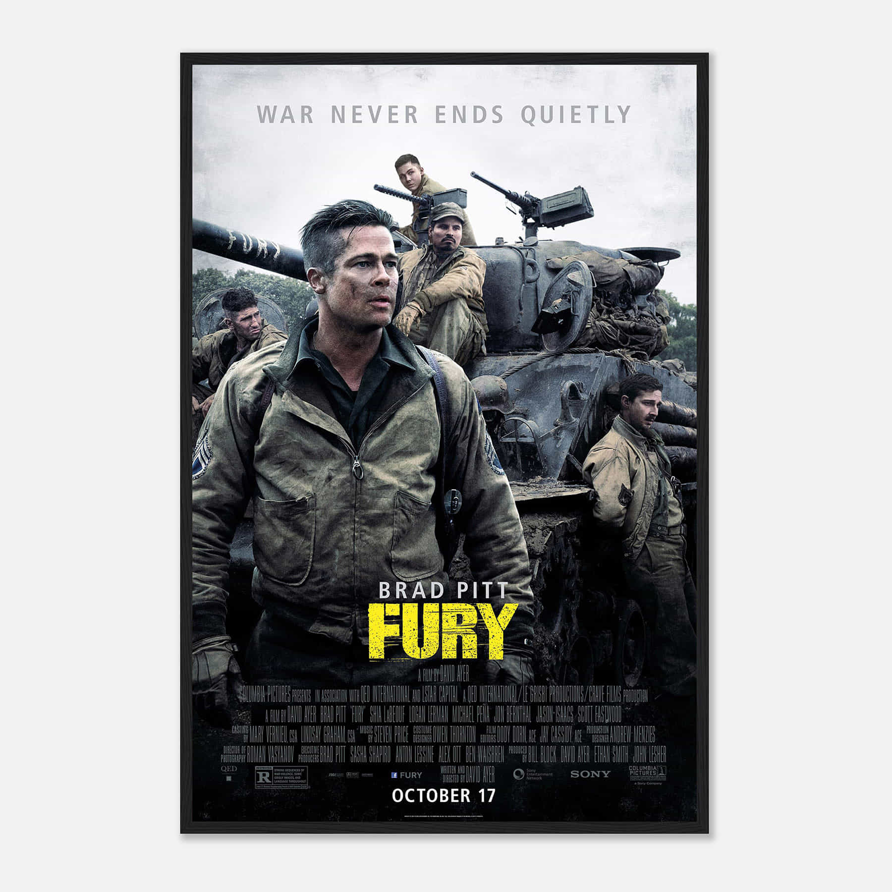 Fury Movie Poster, Fury (2014) Brad Pitt Classic Movie Poster - Citiesbox