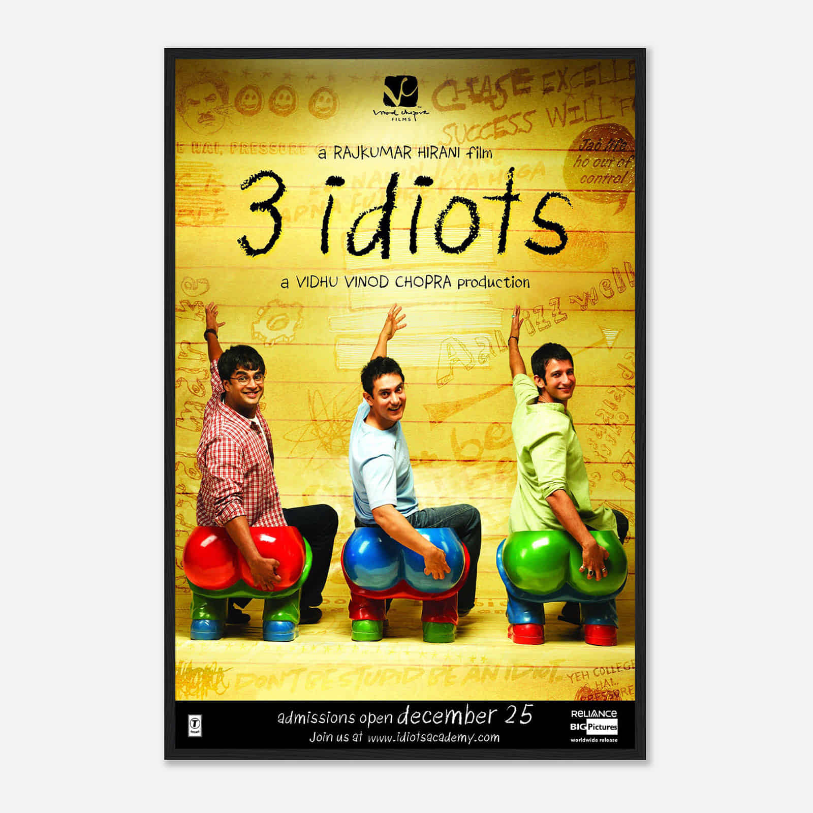 3 Idiots Movie Poster, 3 Idiots (2009) Indian Classic Movie Poster ...