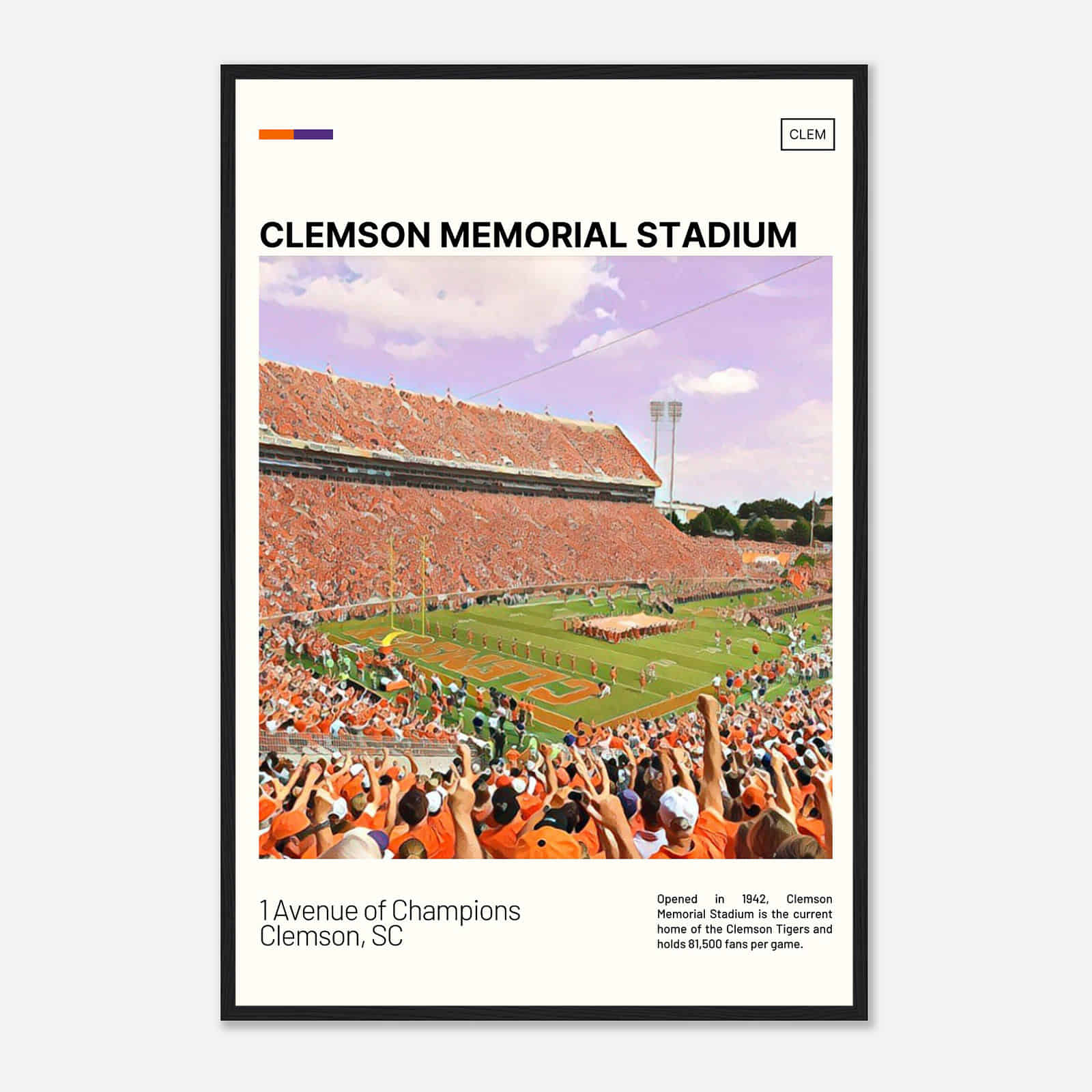 Clemson Memorial Stadium Digital Oil Painting Poster Print - Citiesbox