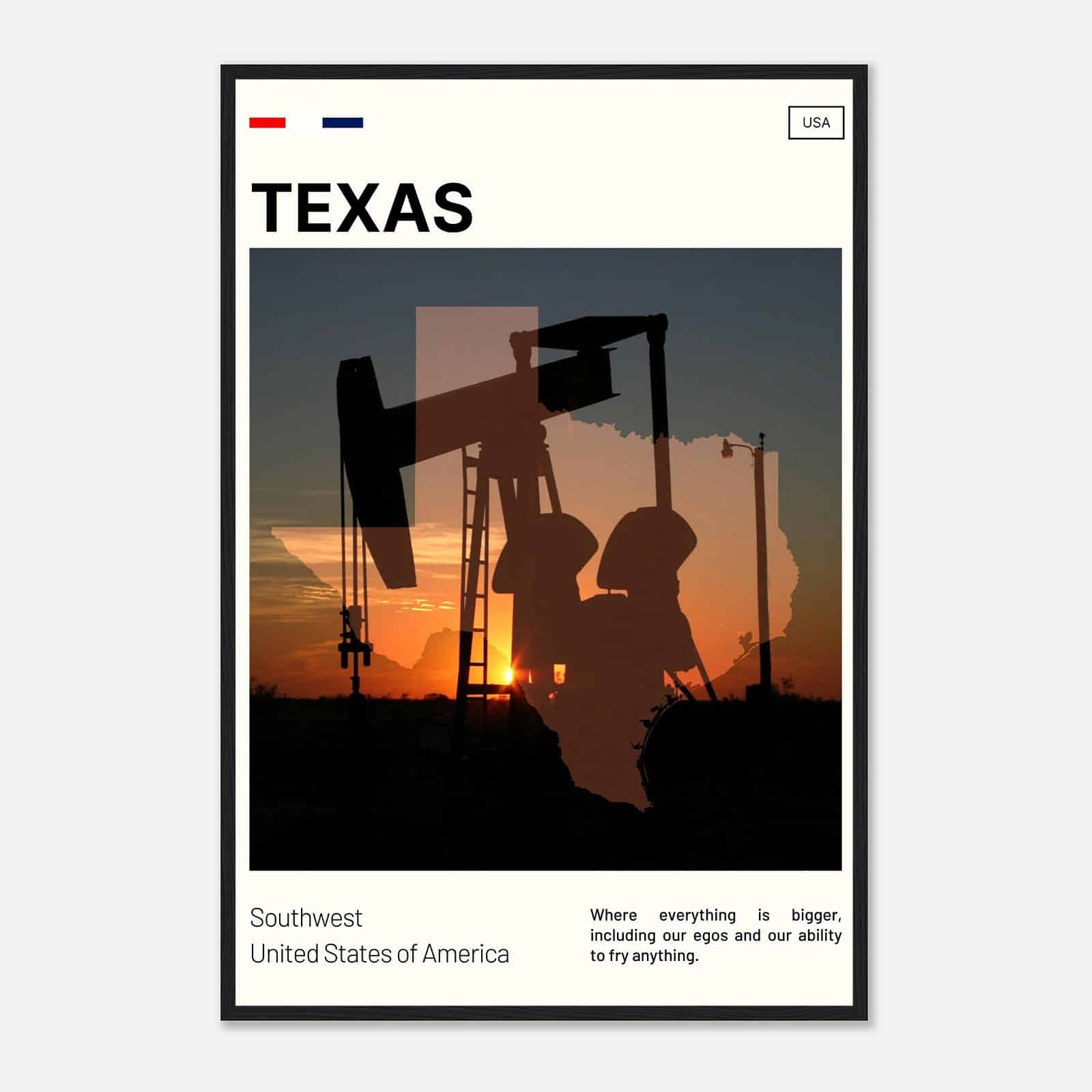 Cute Texas Mid-Century Modern Digital Oil Painting Poster Print - Citiesbox